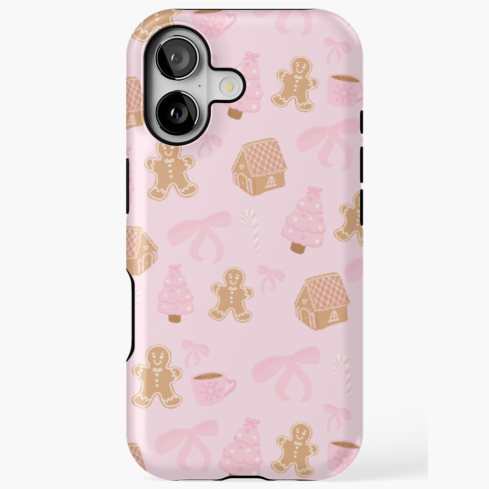 Cheerful Pink Bow Gingerbread Cookie Holiday Case for iPhone 17 through ...