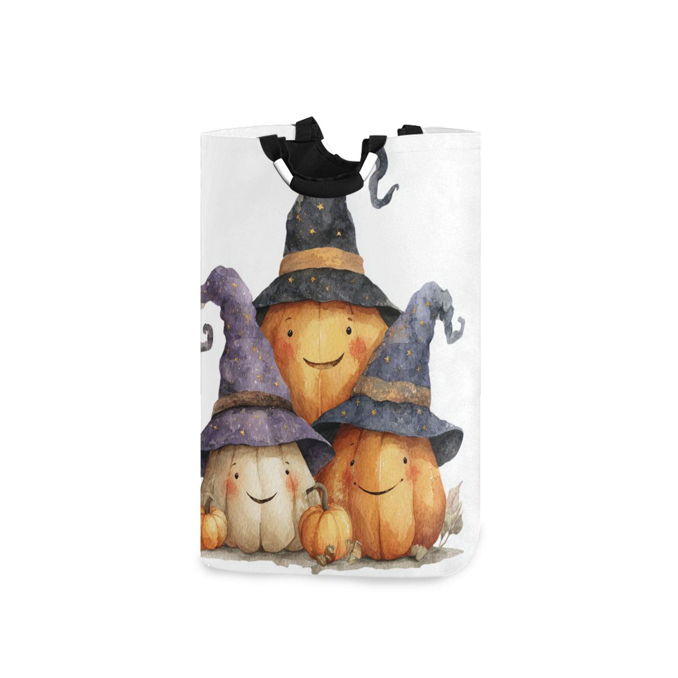 Cheerful Pumpkins with Witch Hat Halloween Laundry Basket with Handles ...