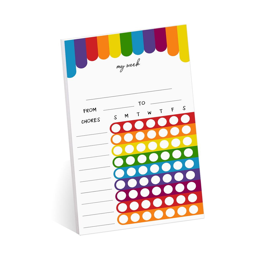 Cheerful Rainbow Weekly Chore Chart / 6" x 10" Sticky Note Fill In Task ...