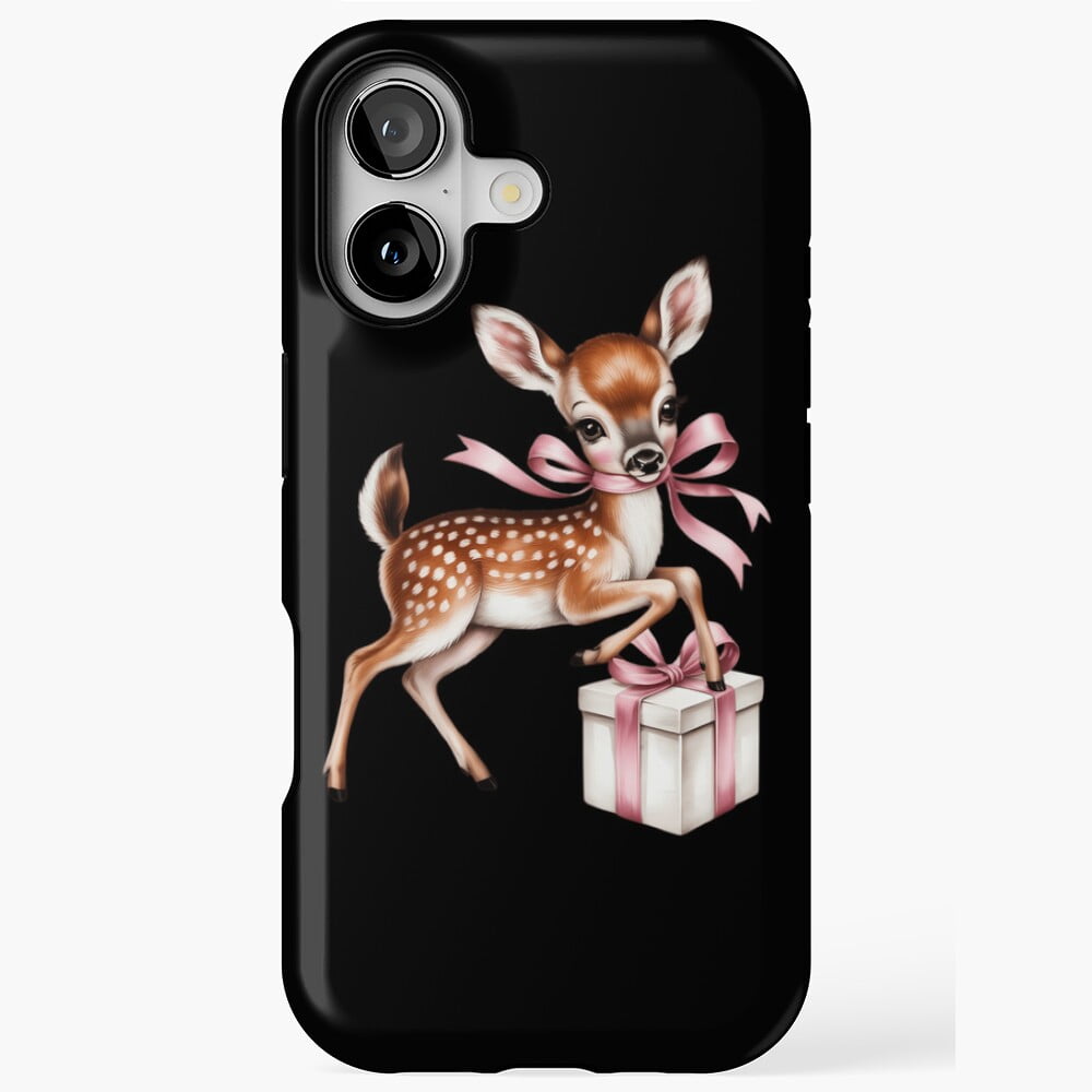 Cheerful Reindeer Pink Holiday Baby Deer Case for iPhone 17 16 15 14 13 ...