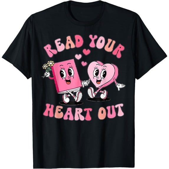 Cheerful Retro "Read Your Heart Out" Book & Heart T-Shirt for Teachers ...