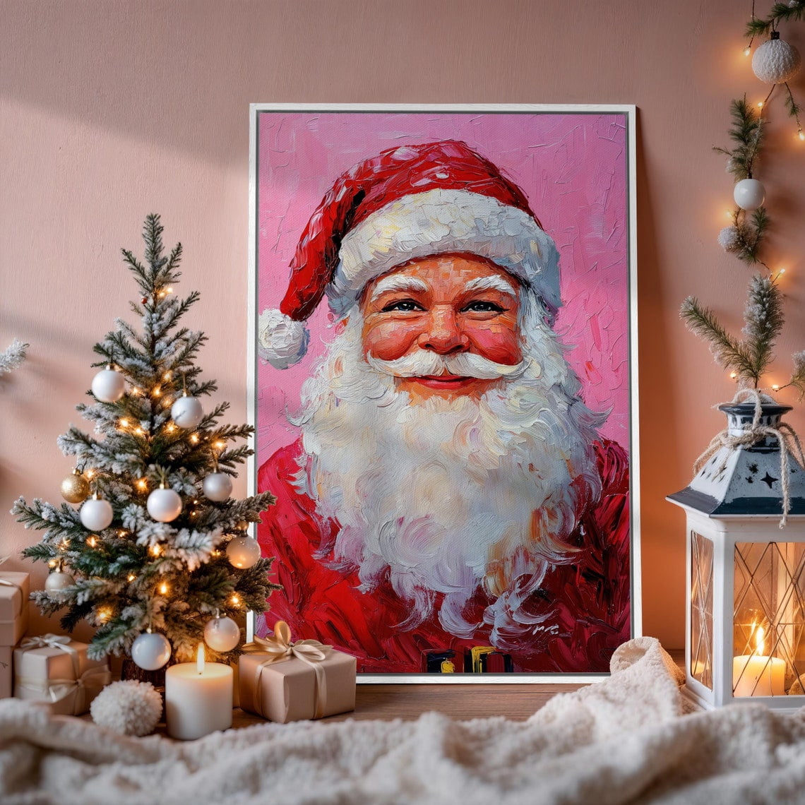 Cheerful Santa Claus Poster Festive Wall Art Santa Portrait Poster ...