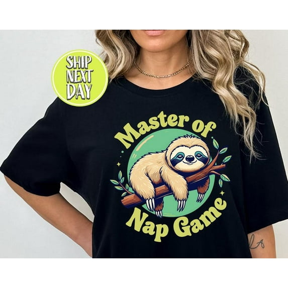 Cheerful Sloth Master Of The Nap Game Cartoon T-Shirt, Sloth Lover ...
