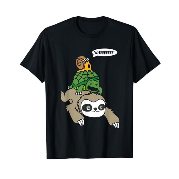 Cheerful Sloth with Turtle and Snail Cartoon T-Shirt for Fun and ...