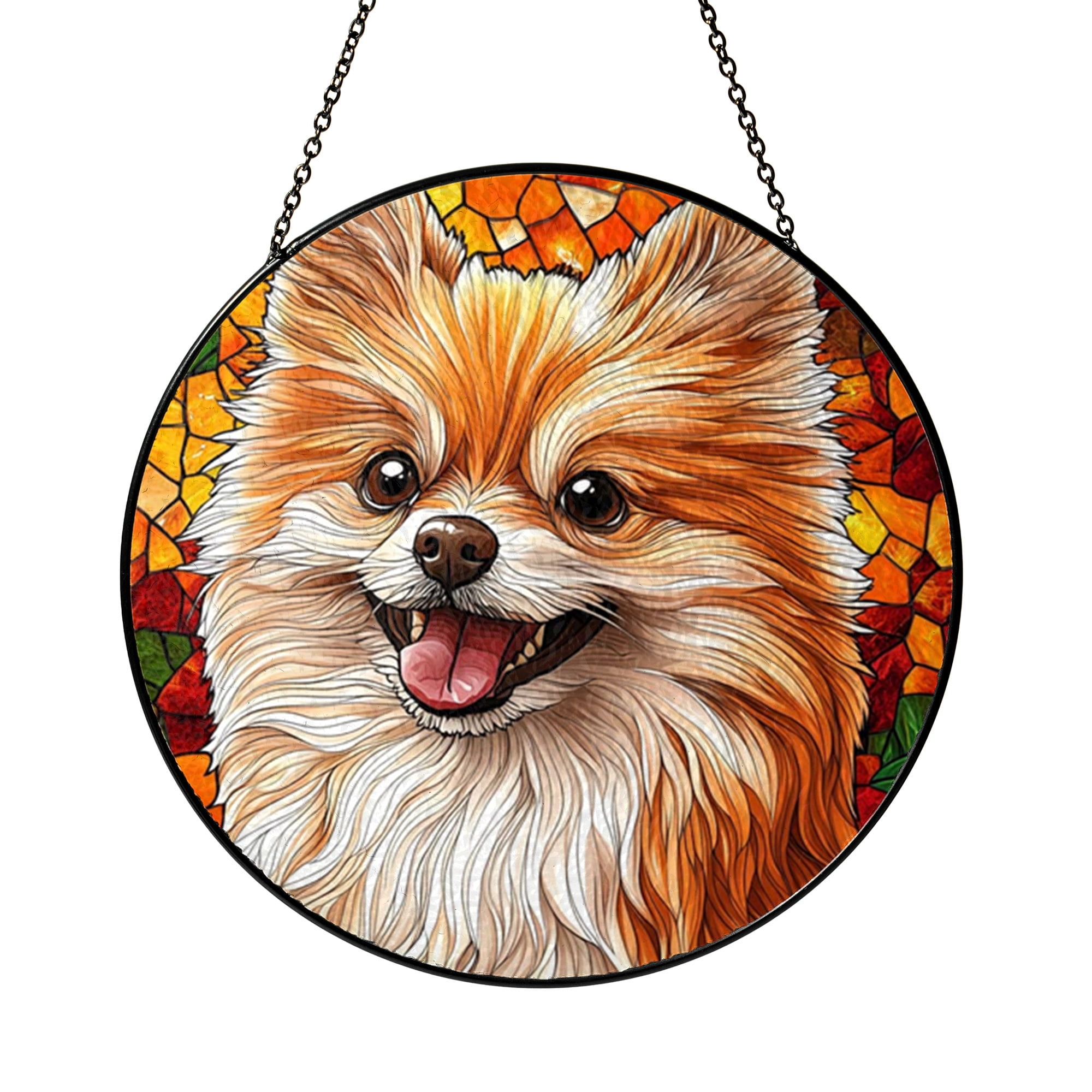 Cheerful Small Dog Portrait Stained Glass Style Suncatcher for Window ...