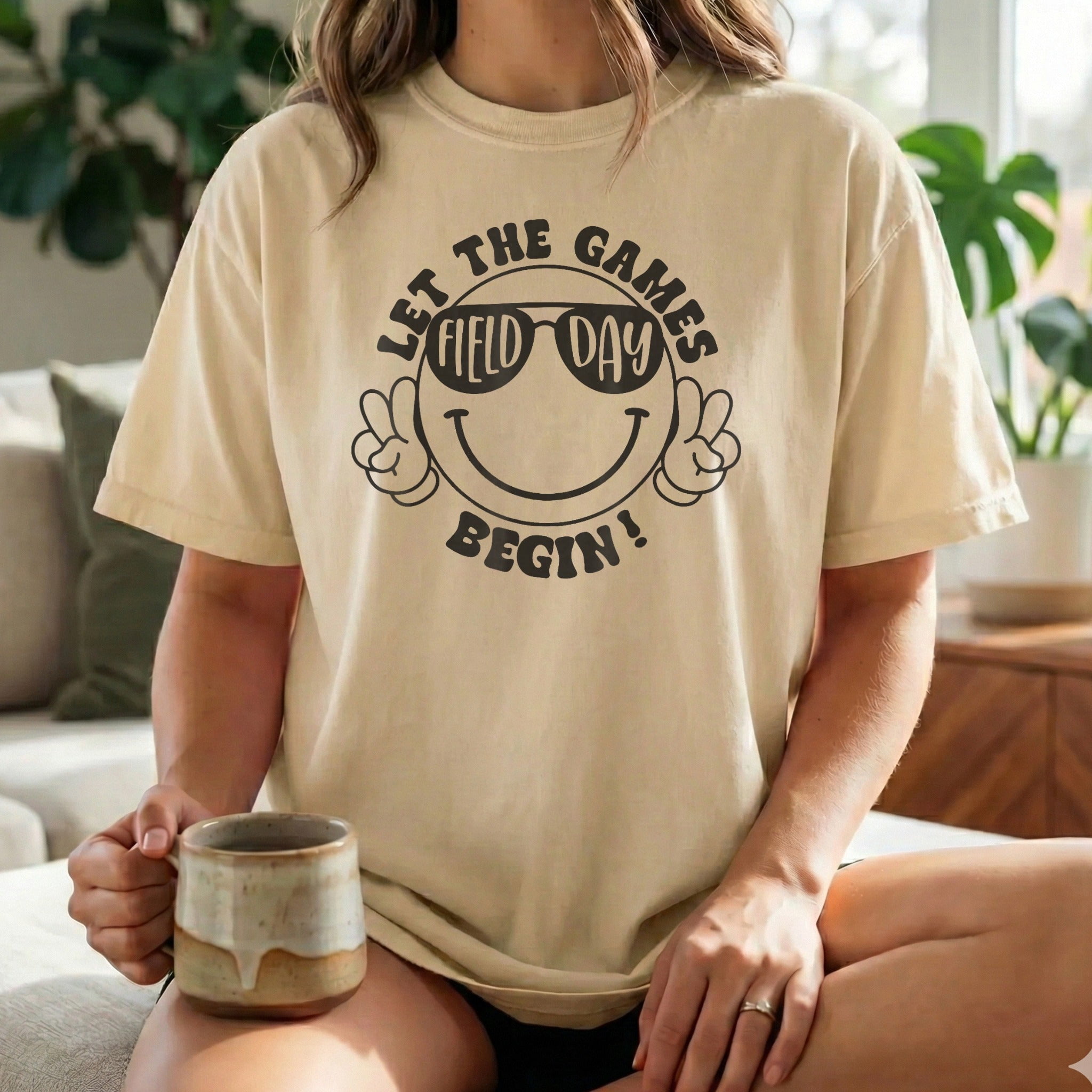 Cheerful Smiley Face Graphic Comfort Colors T-Shirt for Fun Field Day ...