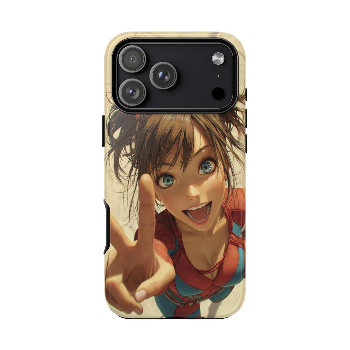 Cheerful Smiling Girl Peace Sign Anime Art with iPhone 17 to 11 Pro Max ...