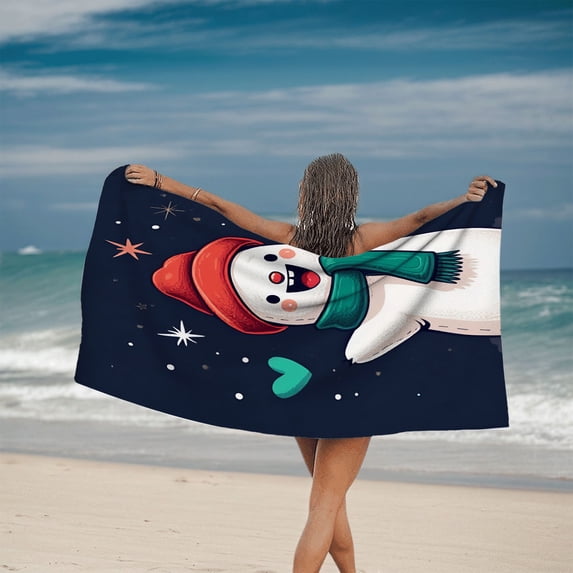 Cheerful Snowman Bath Towel - Red Hat & Green Scarf Design with ...