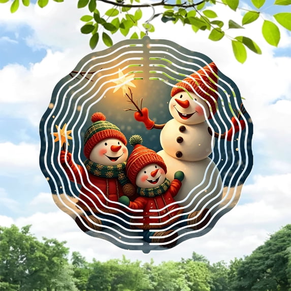 Cheerful Snowman Metal Hanging Wind Spinners & Chimes - Festive Winter ...