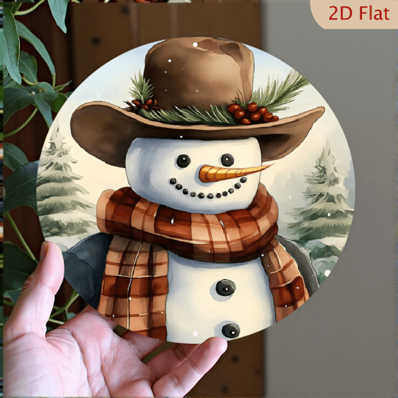 Cheerful Snowman Round Metal Wall Art 8x8 Inch Winter Holiday Aluminum ...