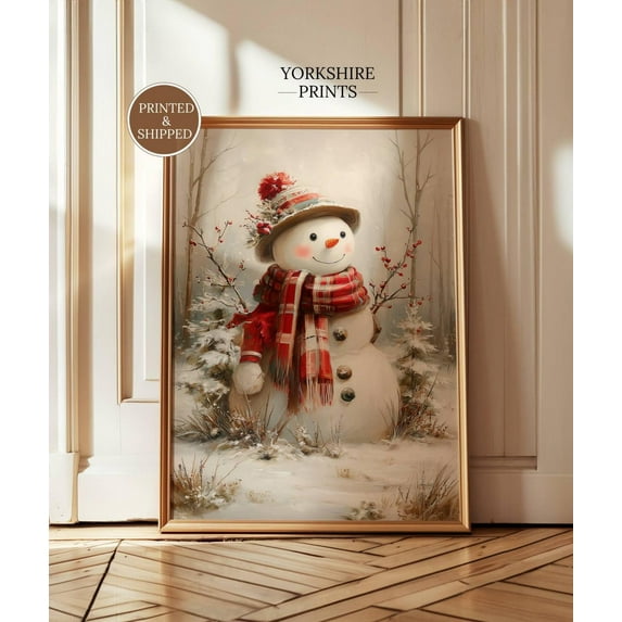 Cheerful Snowman Winter Holiday Print Poster, Print Postered Winter ...