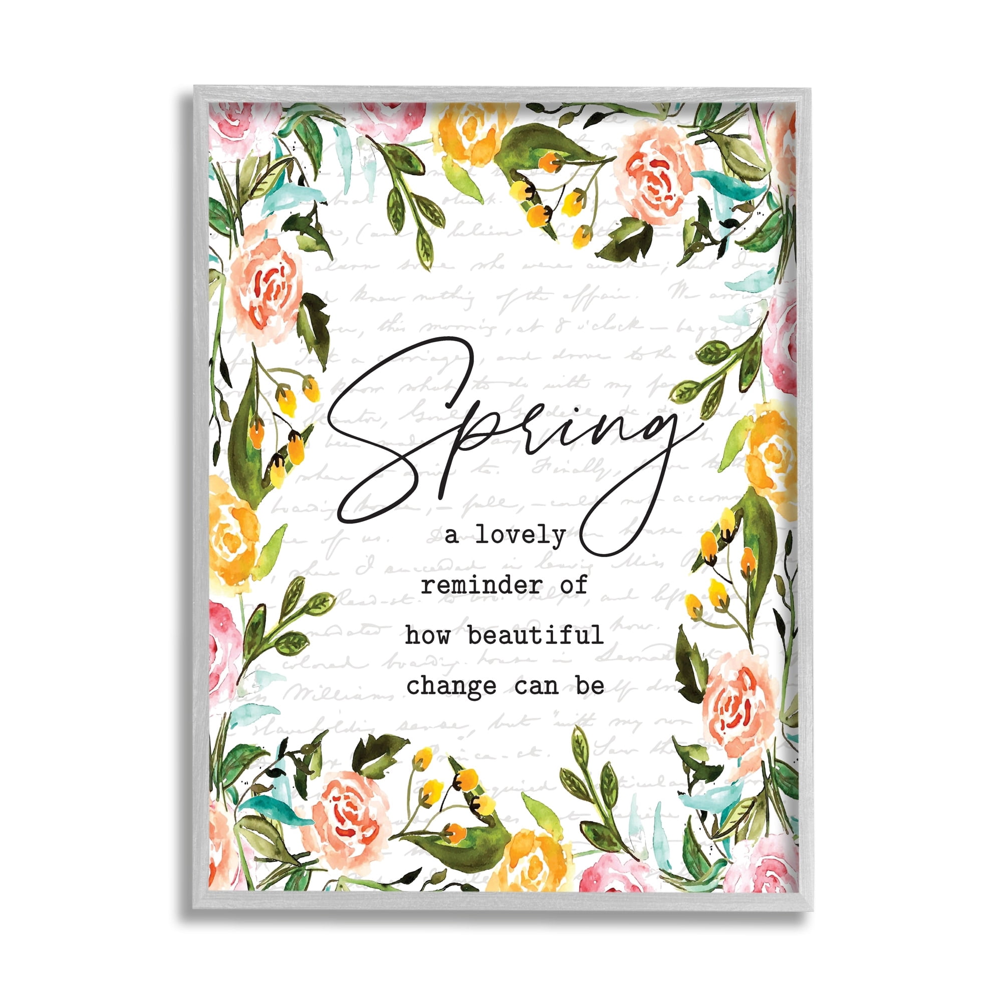 Cheerful Spring Typography Quote Floral Blossom Border Gray Framed ...