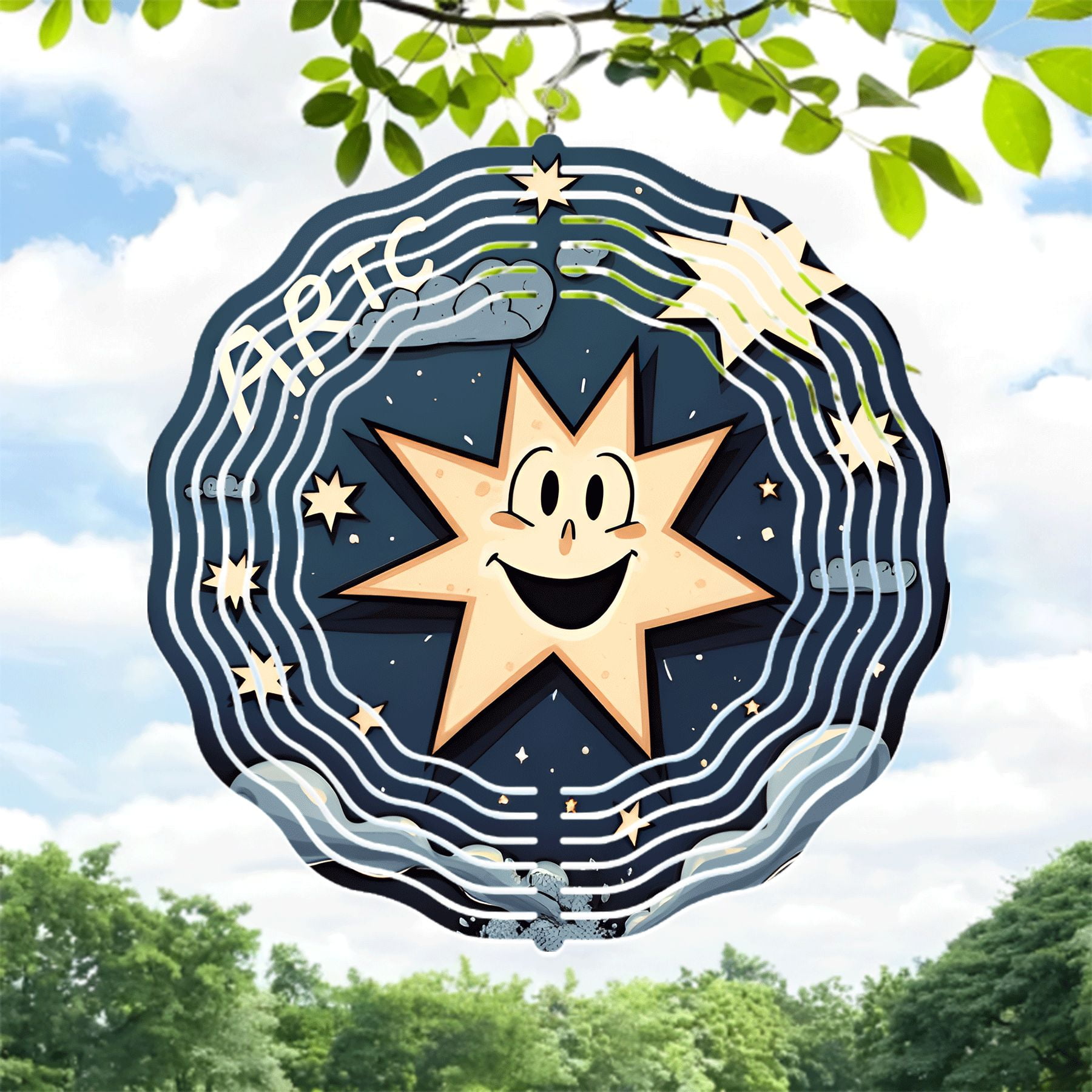 Cheerful Star Metal Hanging Wind Spinner - Concentric Circle Design for ...