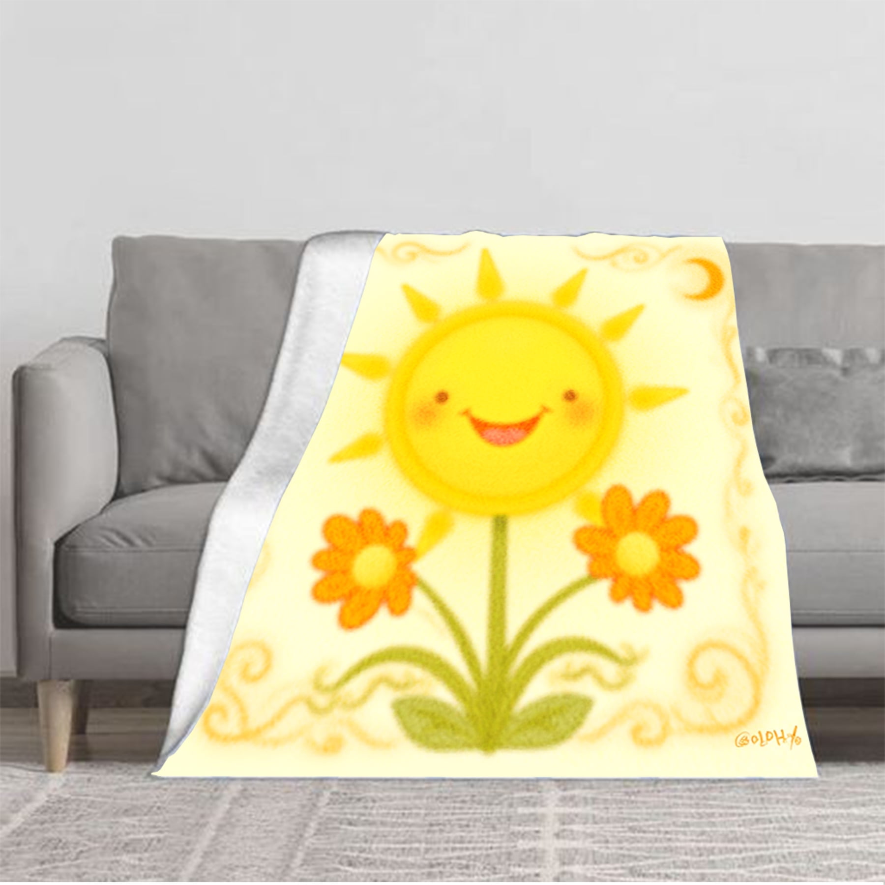 Cheerful Sun & Flower Pattern Flannel Blanket - Soft Warm & Cozy for ...