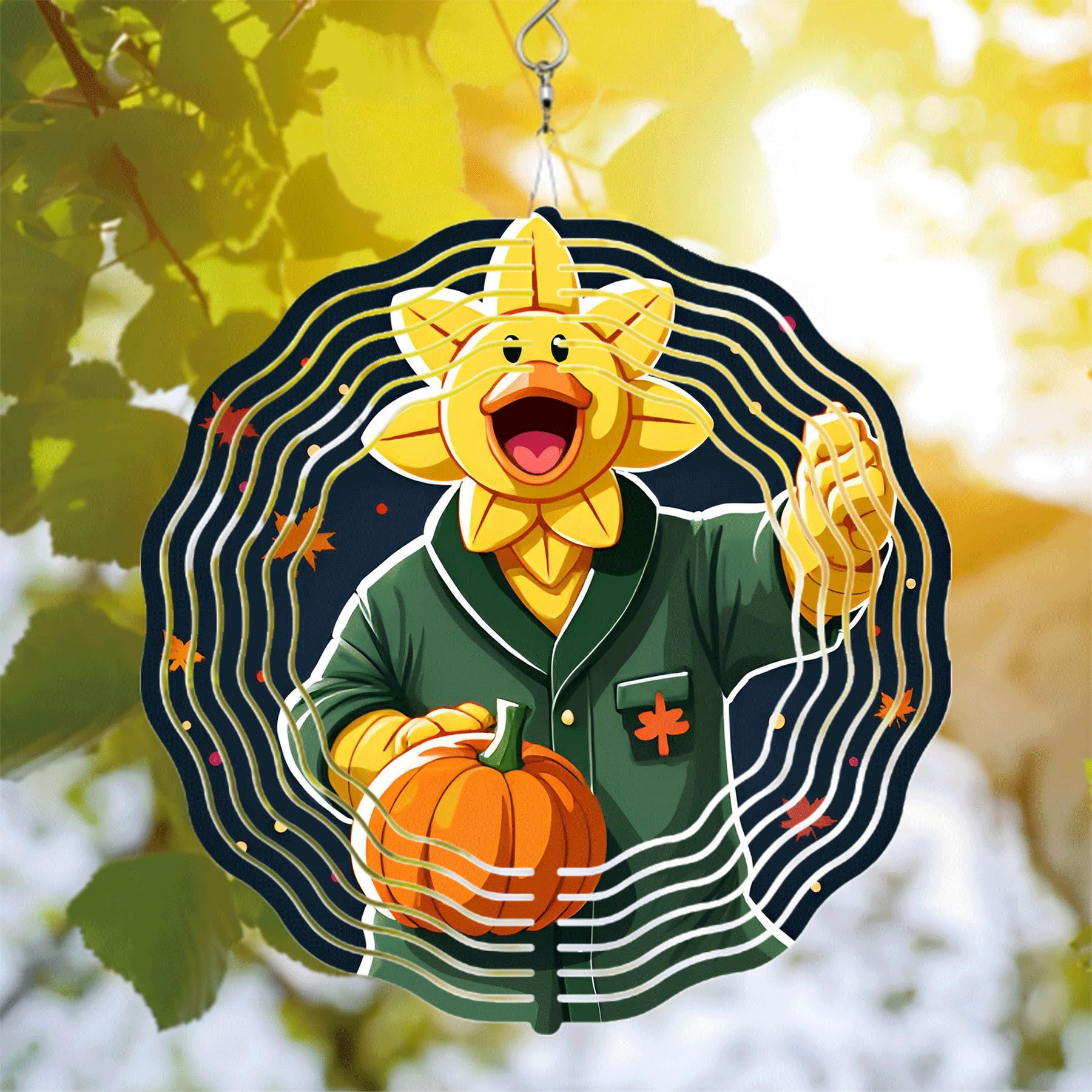 Cheerful Sun Metal Hanging Wind Spinner with Flower Emblem - Festive ...