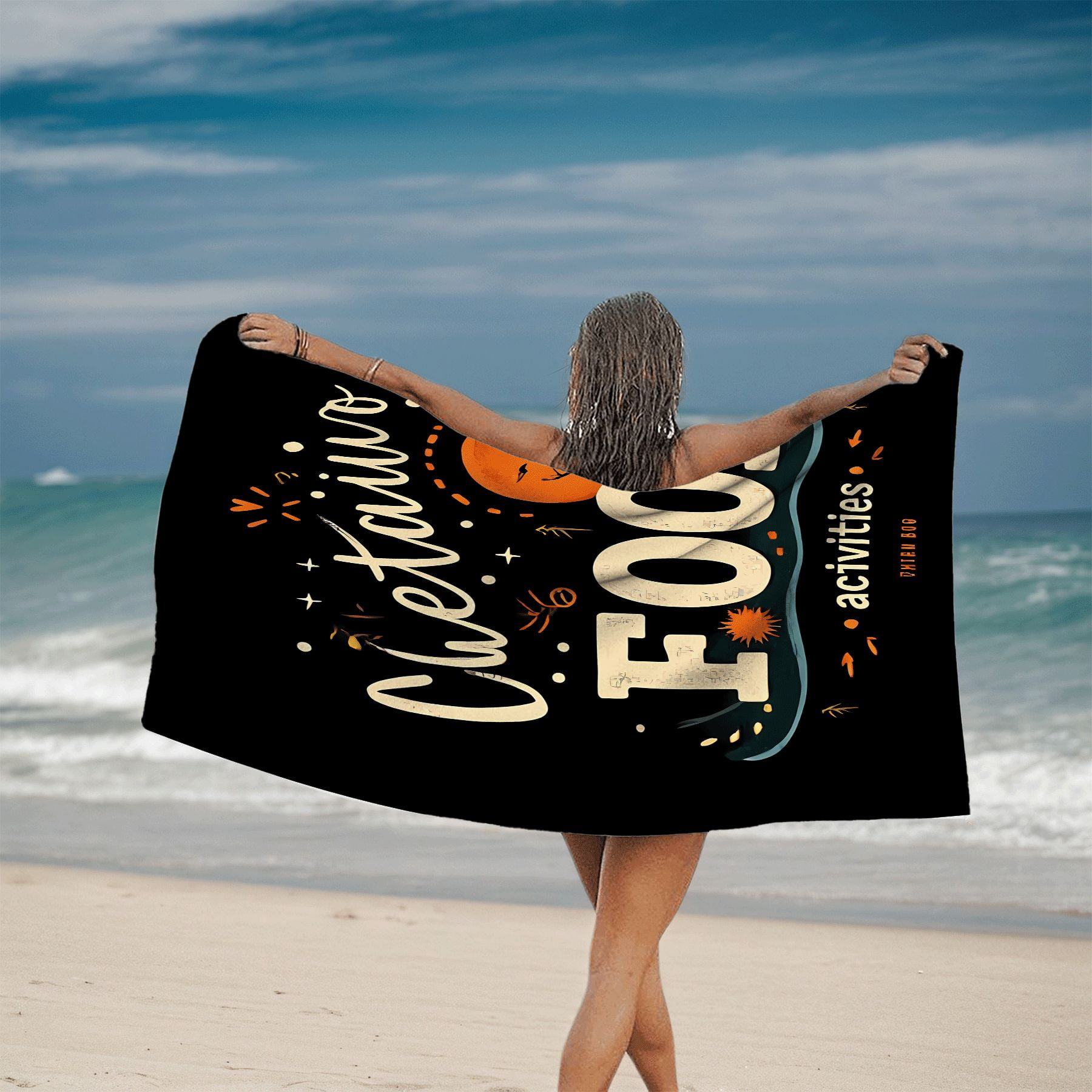 Cheerful Sun Pattern Beach Towel - Vibrant Doodles & Abstract Shapes ...