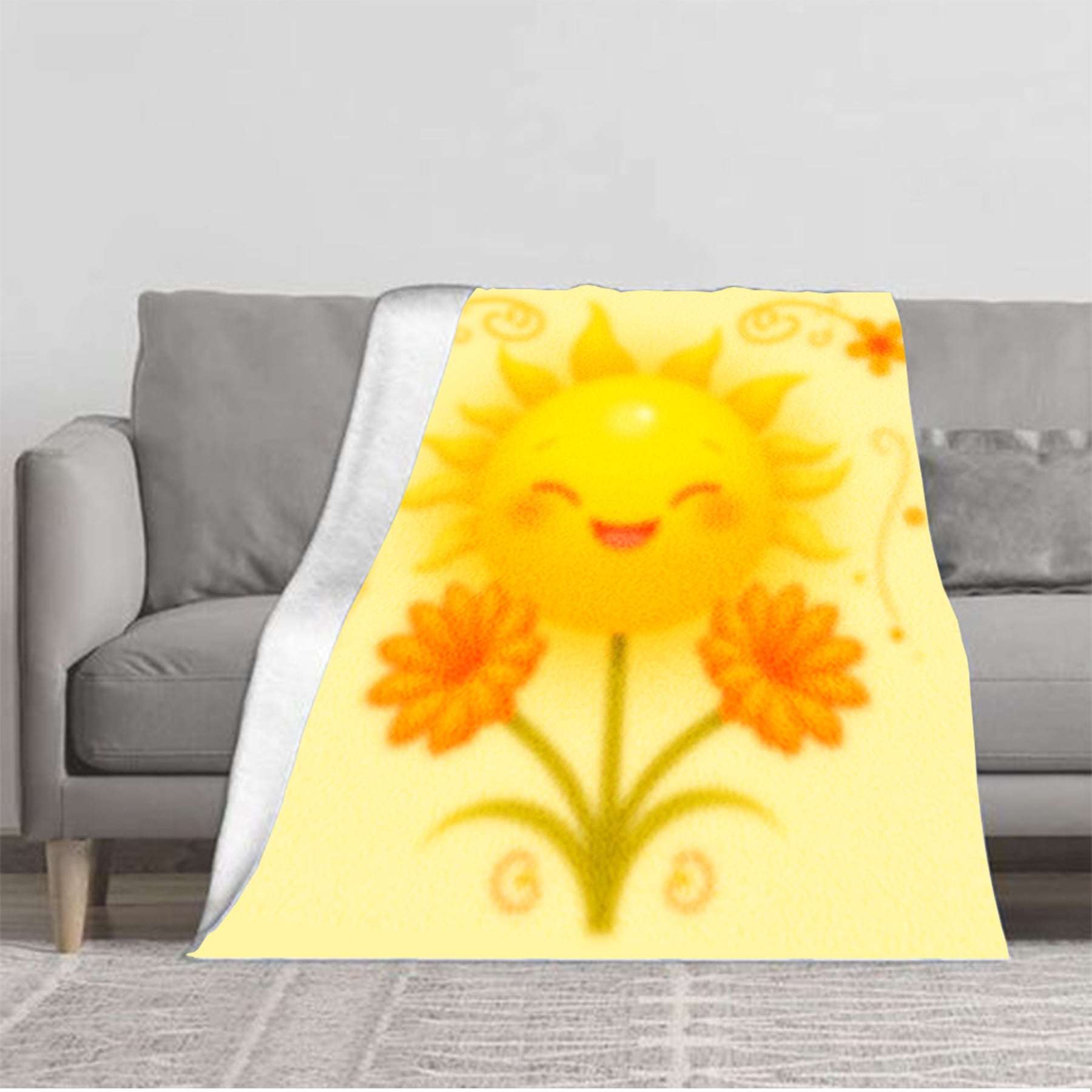 Cheerful Sun & Vibrant Flowers Flannel Blanket - Soft Cozy Durable for ...