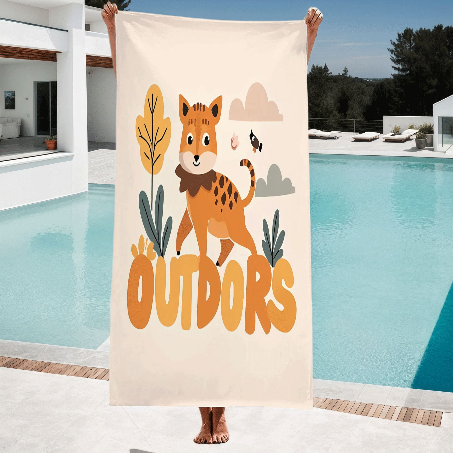 Cheerful Tiger Pattern Beach Towel - Fun Playful Design for Pool Travel ...