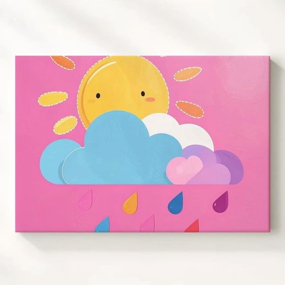 Cheerful Weather Posterplayful Sun And Raindrops Wall Art Gift Art Home ...