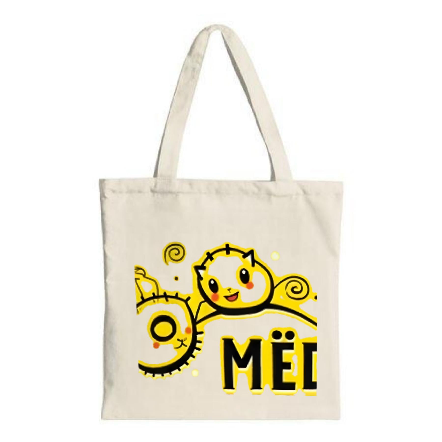 Cheerful Yellow Cartoon Character Tote Bag - Whimsical Design with ...