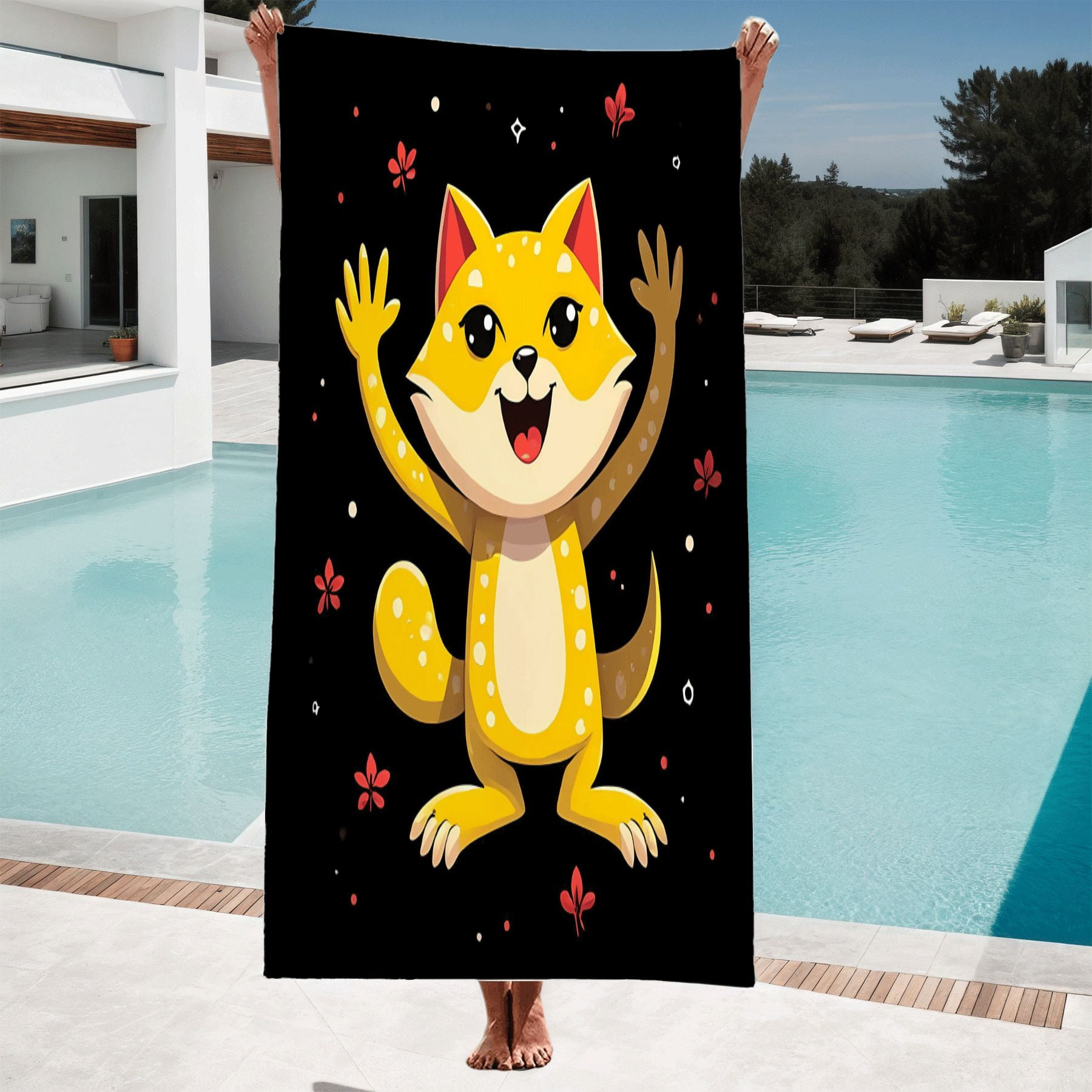 Cheerful Yellow Fox Design Beach Towel - Perfect for Pool Travel & Bath ...
