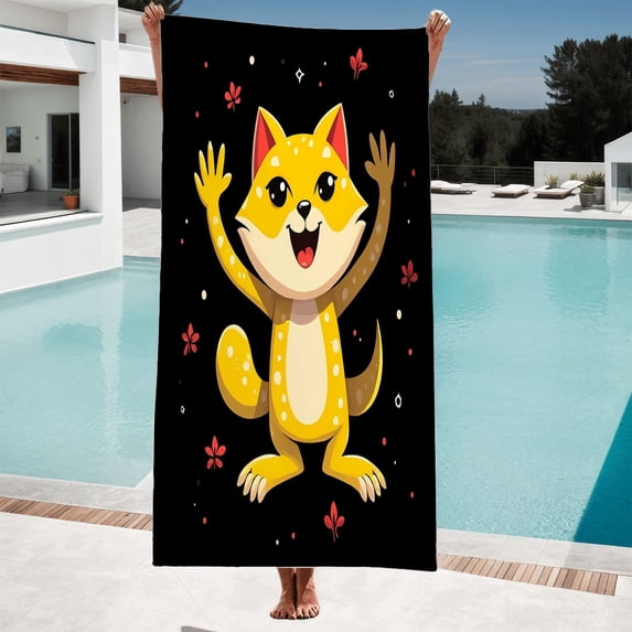 Cheerful Yellow Fox Design Beach Towel - Perfect for Pool Travel & Bath ...