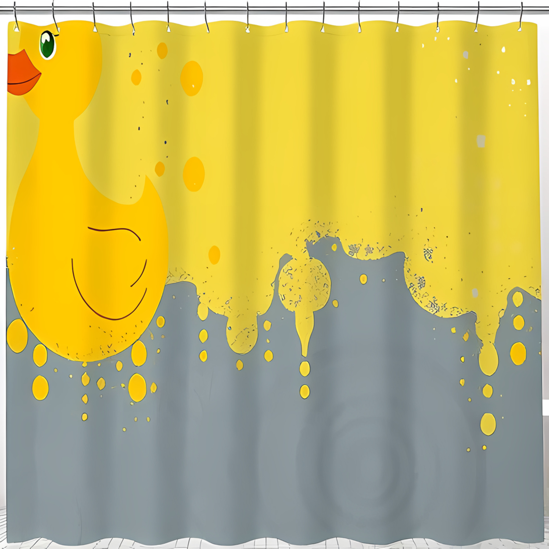 Cheerful Yellow Rubber Shower Curtain with Playful Splash Patterns ...