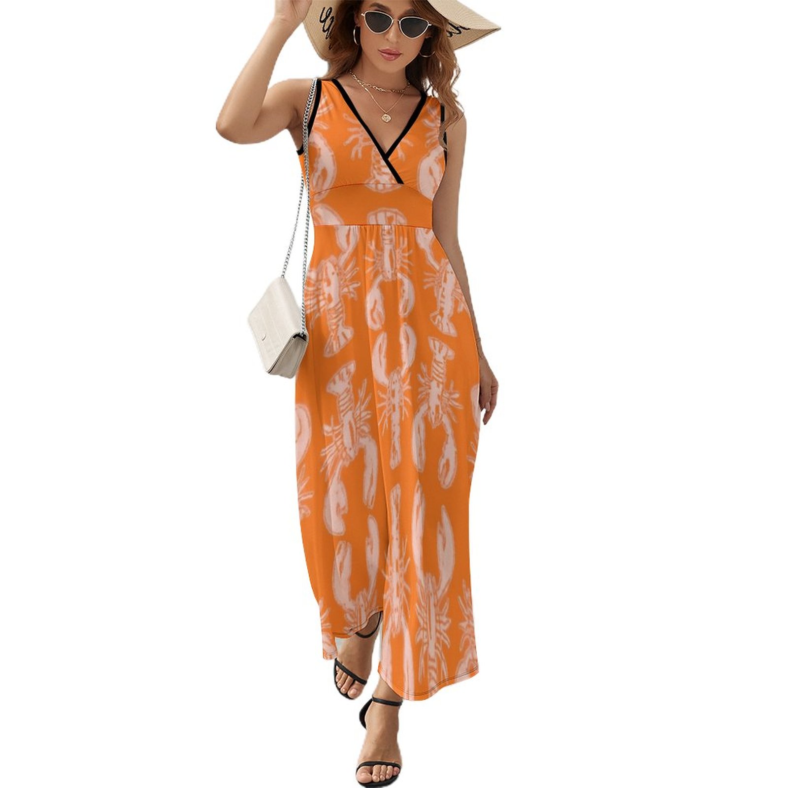 Cheerful orange lobster print Sleeveless Dress ceremony dresses evening ...