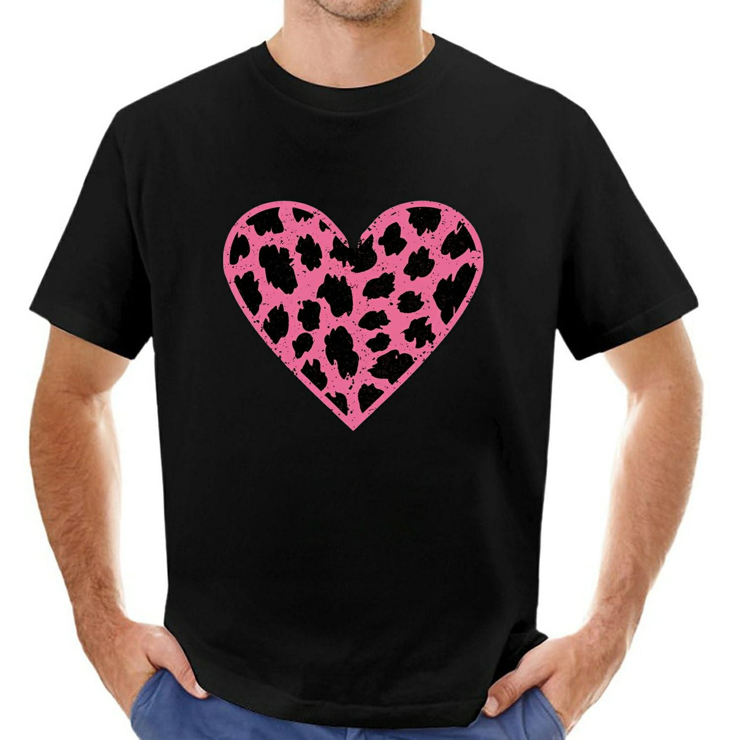Cheering I Cheer Cheerleading Leopard Heart Cheer Team Casual Mens T ...