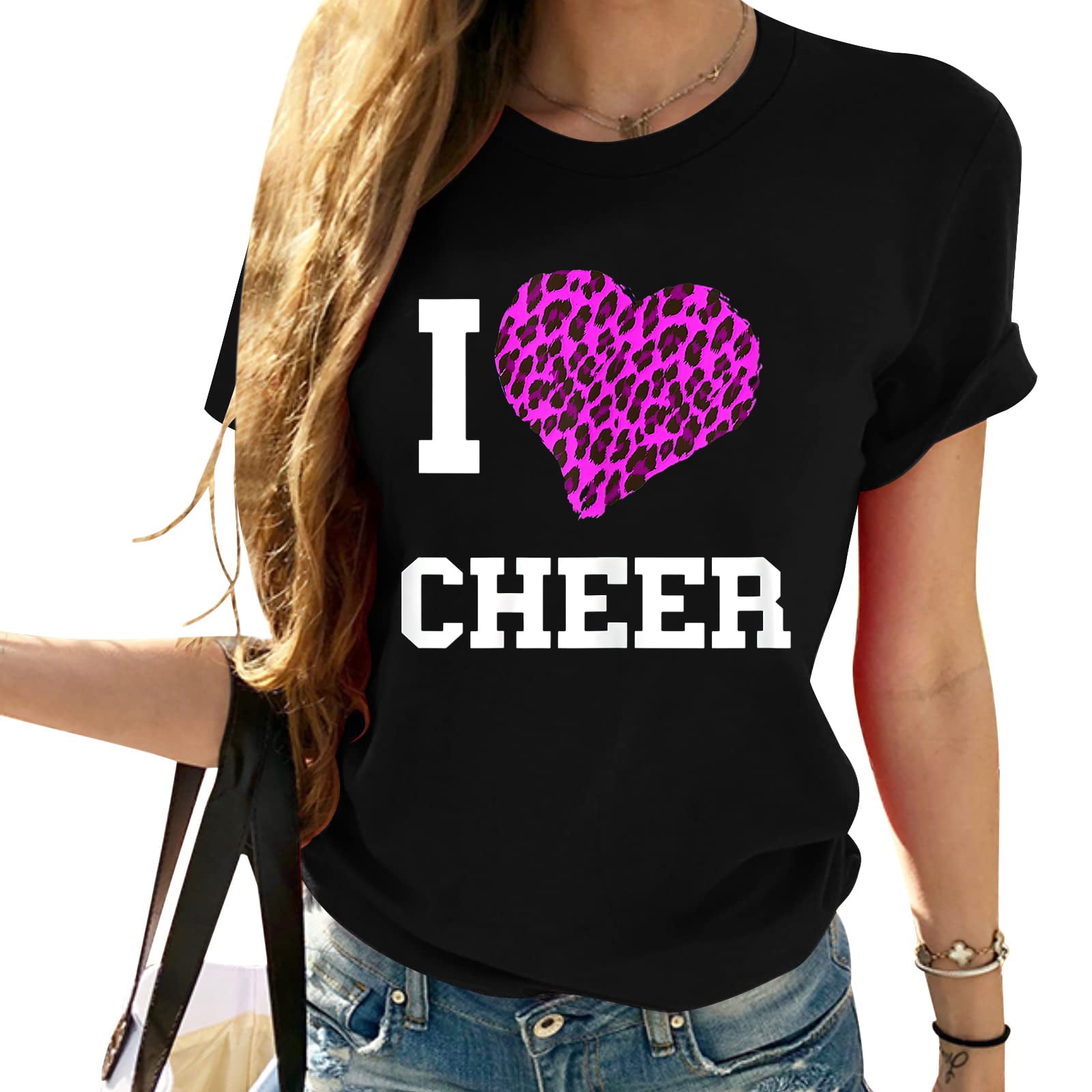Cheering I Cheer Cheerleading Leopard Heart Cheer Team T-Shirt ...