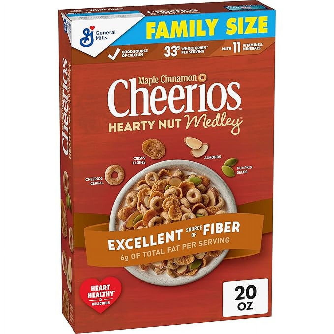 Cheerios Hearty Nut Medley Breakfast Cereal, Maple Cinnamon Flavored, Made With Whole Grain ...