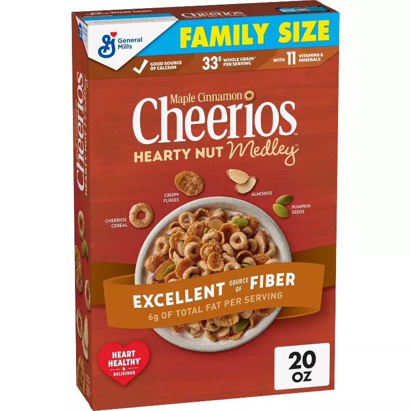 Cheerios Hearty Nut Medley Maple Cinnamon Family Size Cereal - 20oz ...