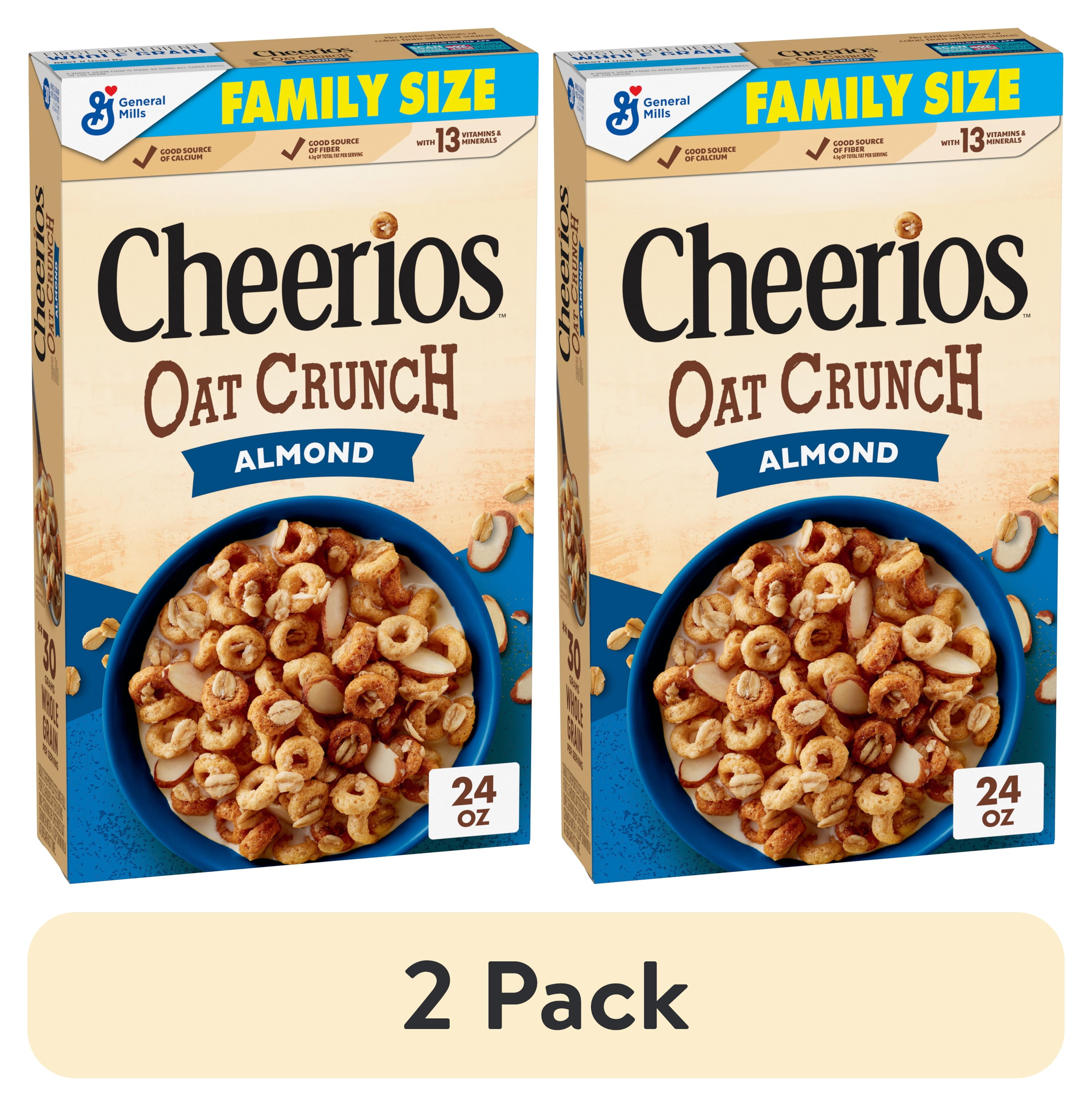 (2 pack) Cheerios Oat Crunch Almond Oat Breakfast Cereal, Family Size ...