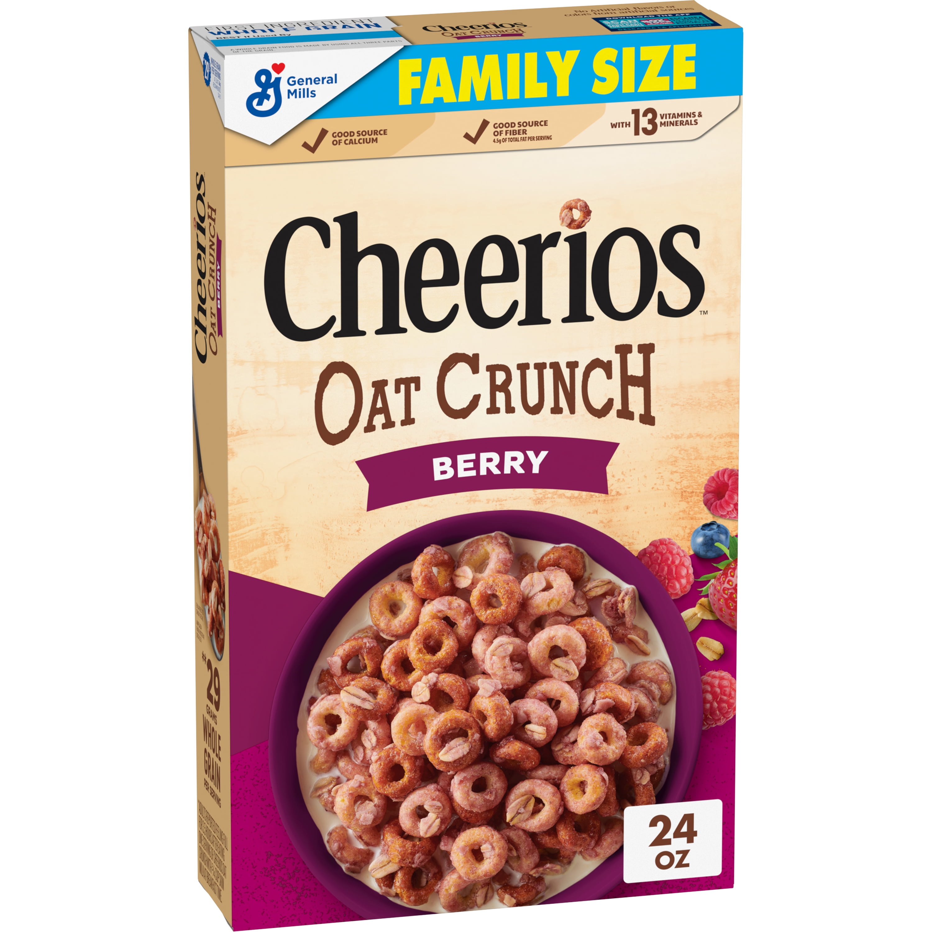 Cheerios Oat Crunch Berry Oat Breakfast Cereal, Family Size, 24 oz ...