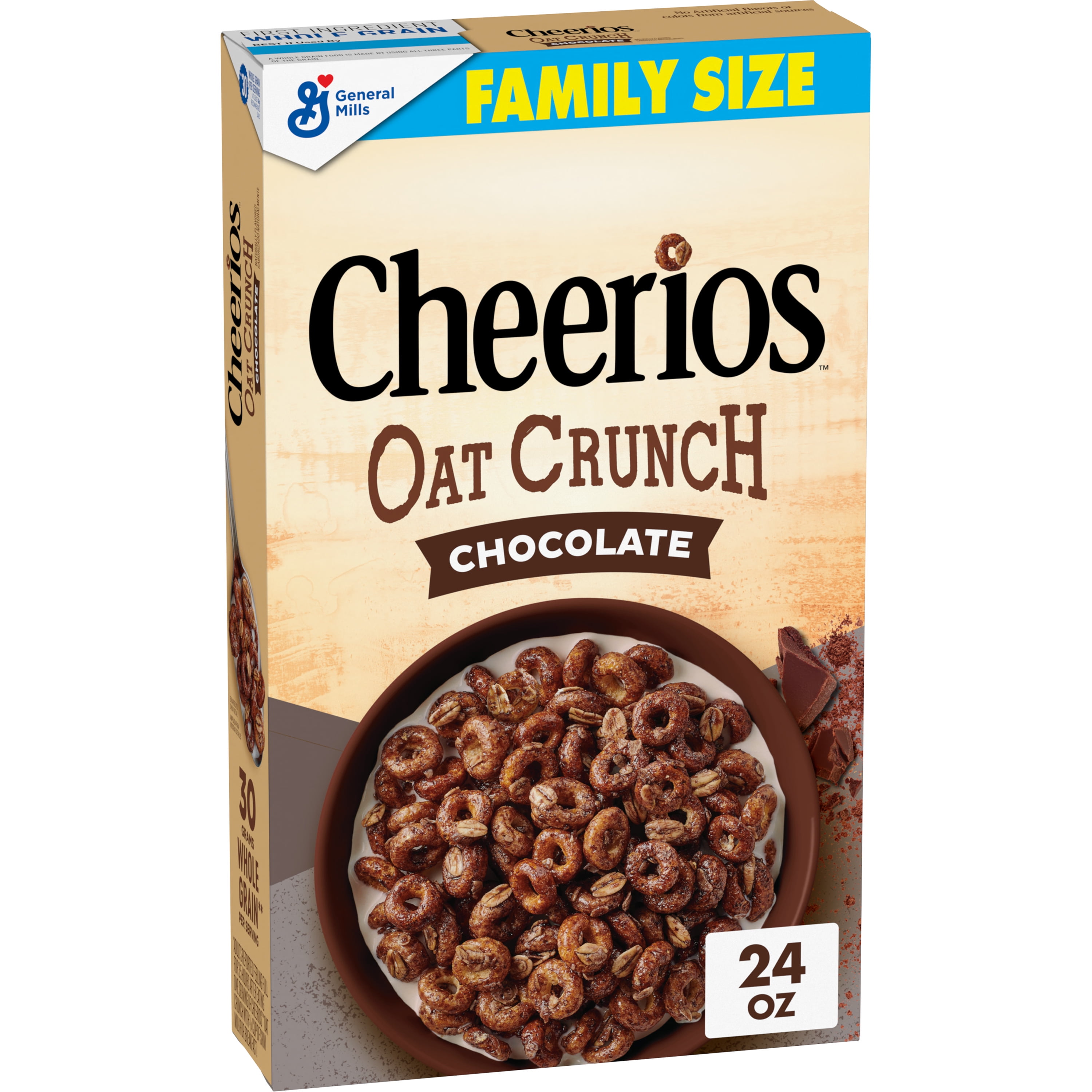 Cheerios Oat Crunch Chocolate Breakfast Cereal, Made with Whole Grain, Family Size, 24 oz ...