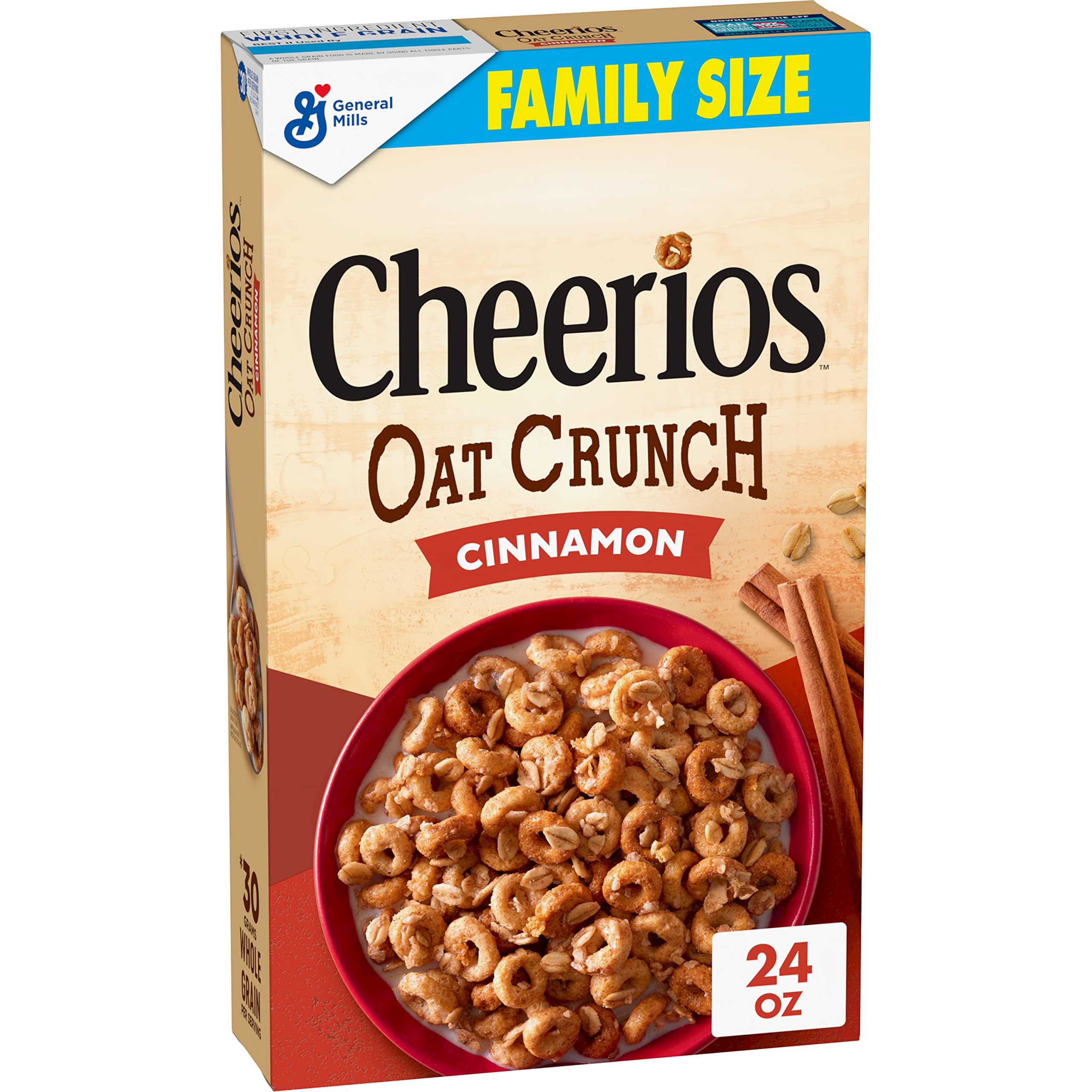 Cheerios Oat Crunch Cinnamon Oat Breakfast Cereal, Family Size, 24 oz ...