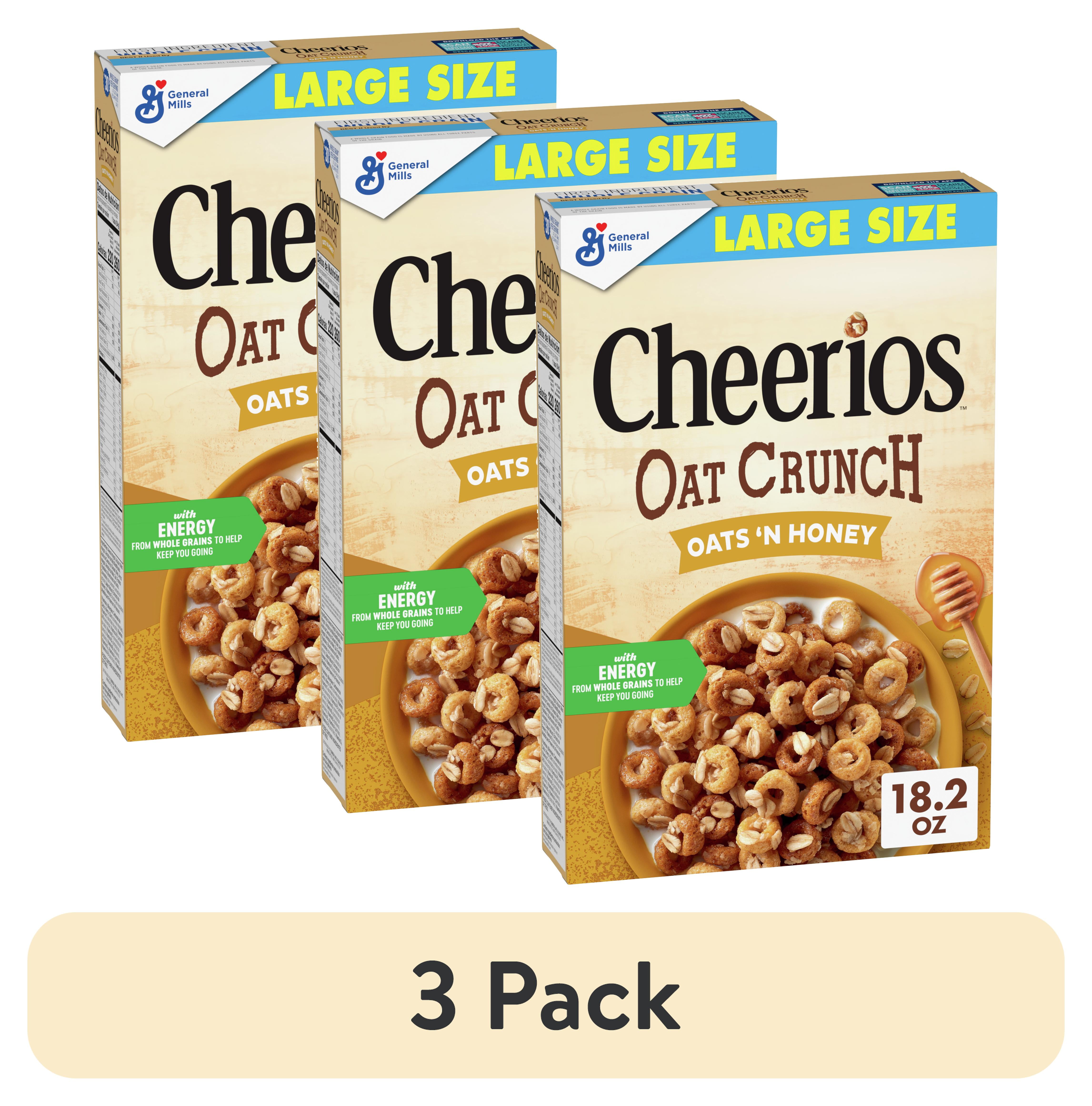 (3 pack) Cheerios Oat Crunch Oats and Honey Breakfast Cereal, 18.2 oz ...