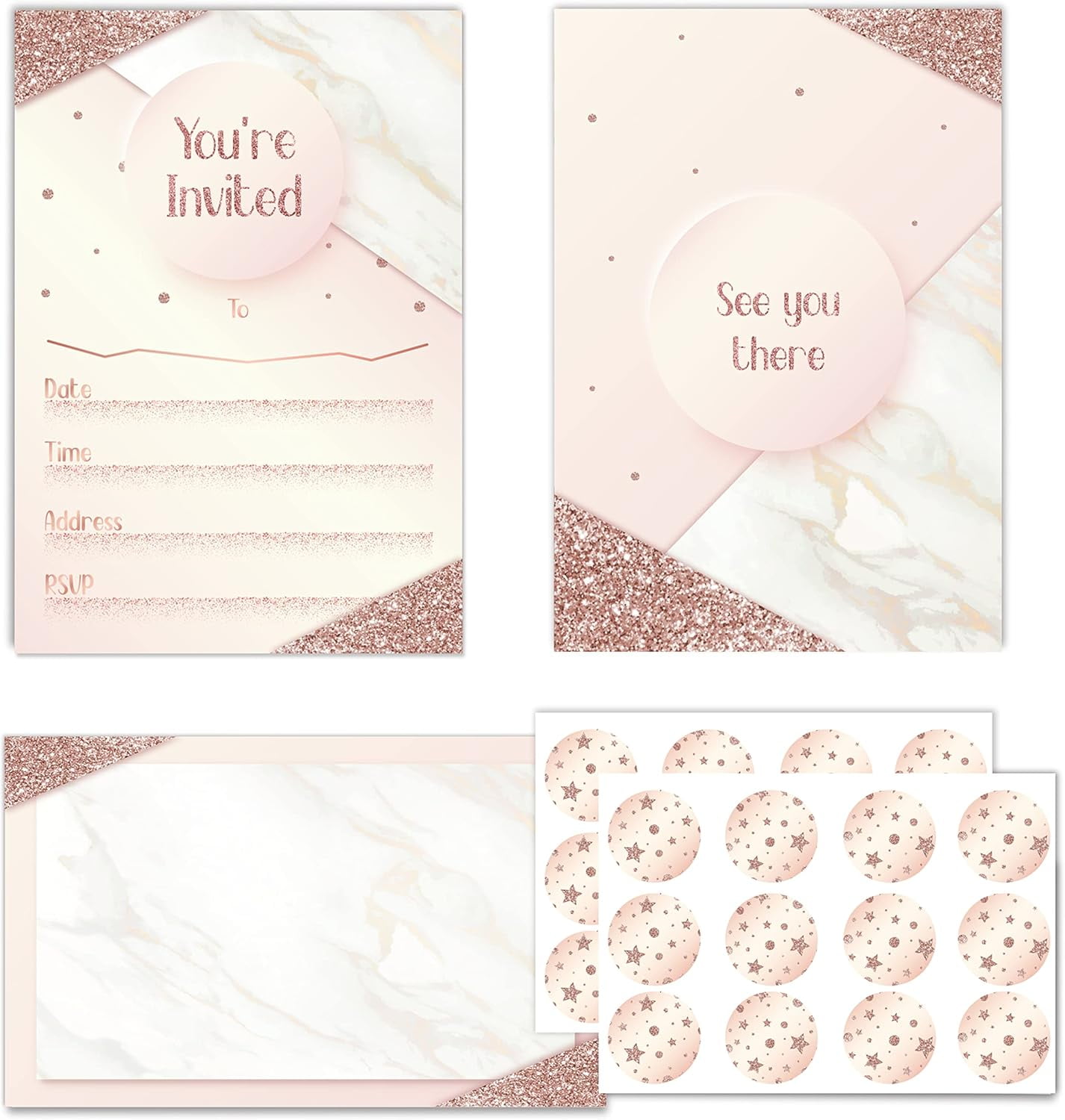 Cheerland 12 Set Glitter Rose Gold Party Invitations Card with Envelops ...