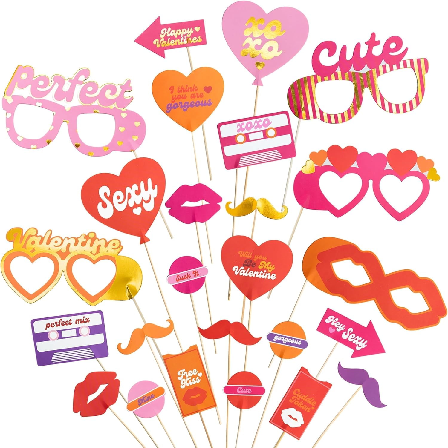 Cheerland 25-Piece Valentine's Day Photo Booth Props - Romantic Love ...