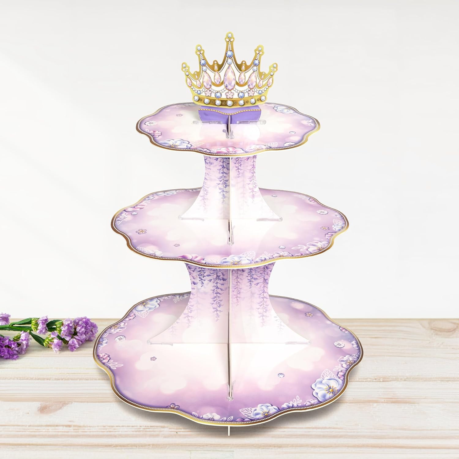 Cheerland 3-Tier Cardboard Paper Purple Crown Dessert Cake Stand ...
