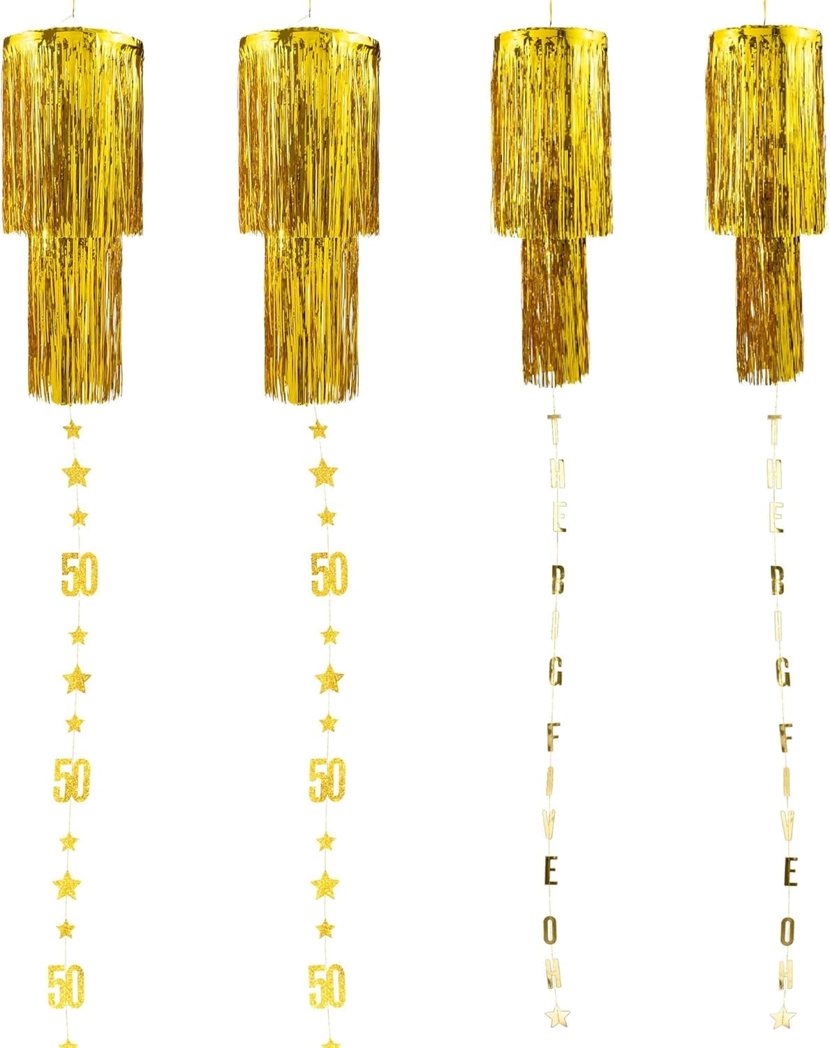 Cheerland 50th Birthday Hanging Chandelier Gold 2 Tier Tinsel Fringed ...