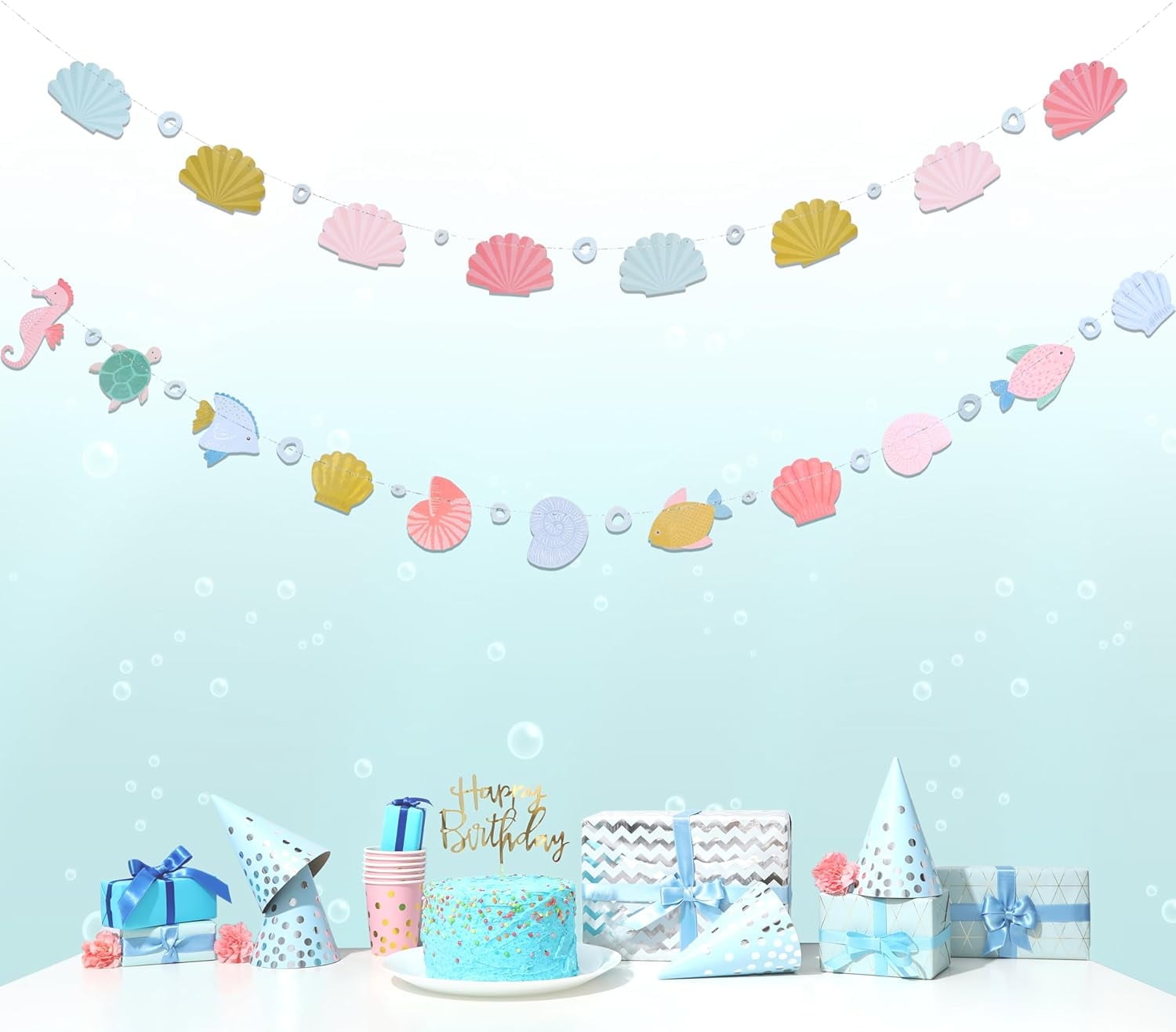 Cheerland Garland Pastel Seashells Fish Seahorse for Mermaid Birthday ...