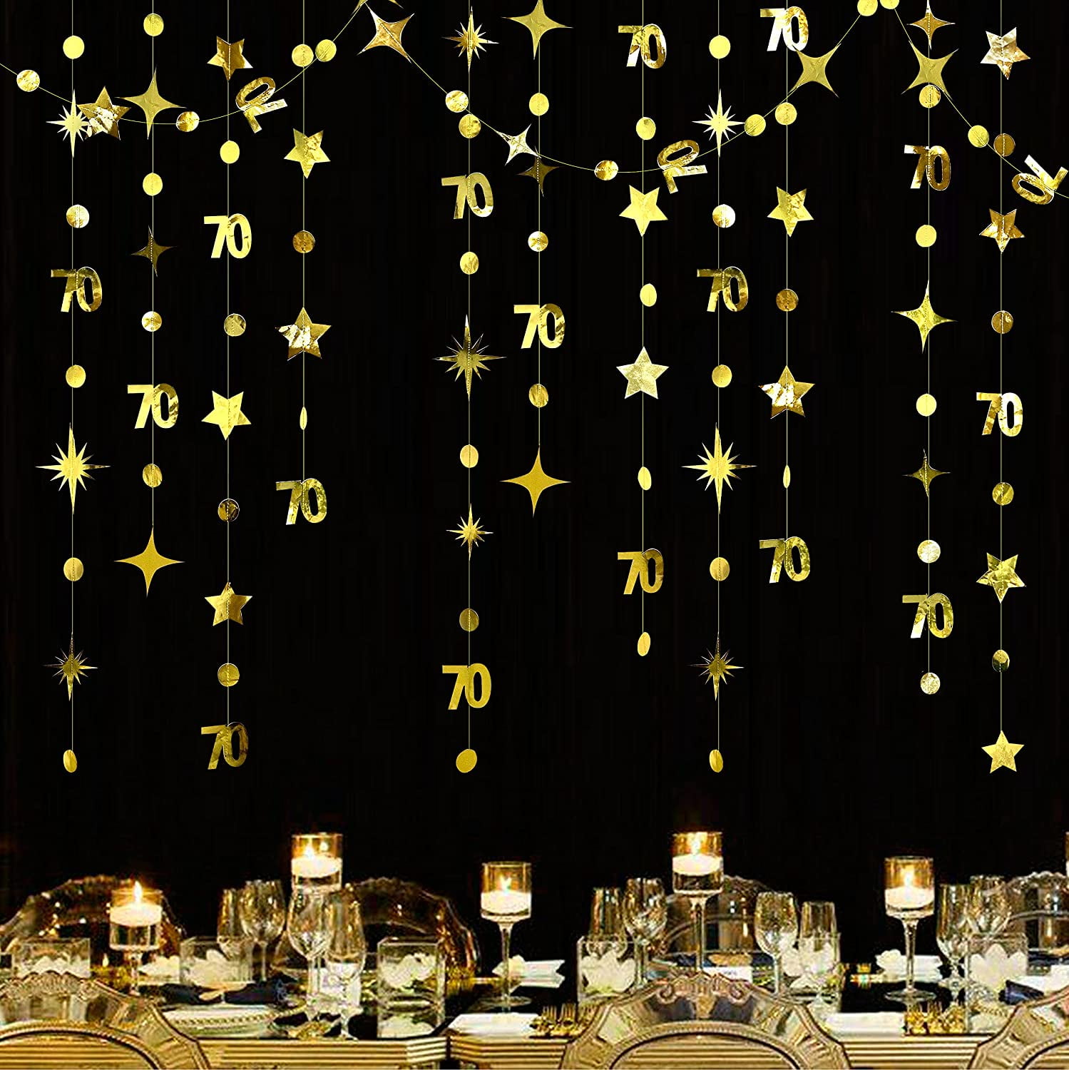 Cheerland Gold 70th Birthday Decorations Number 70 Circle Dot Twinkle ...