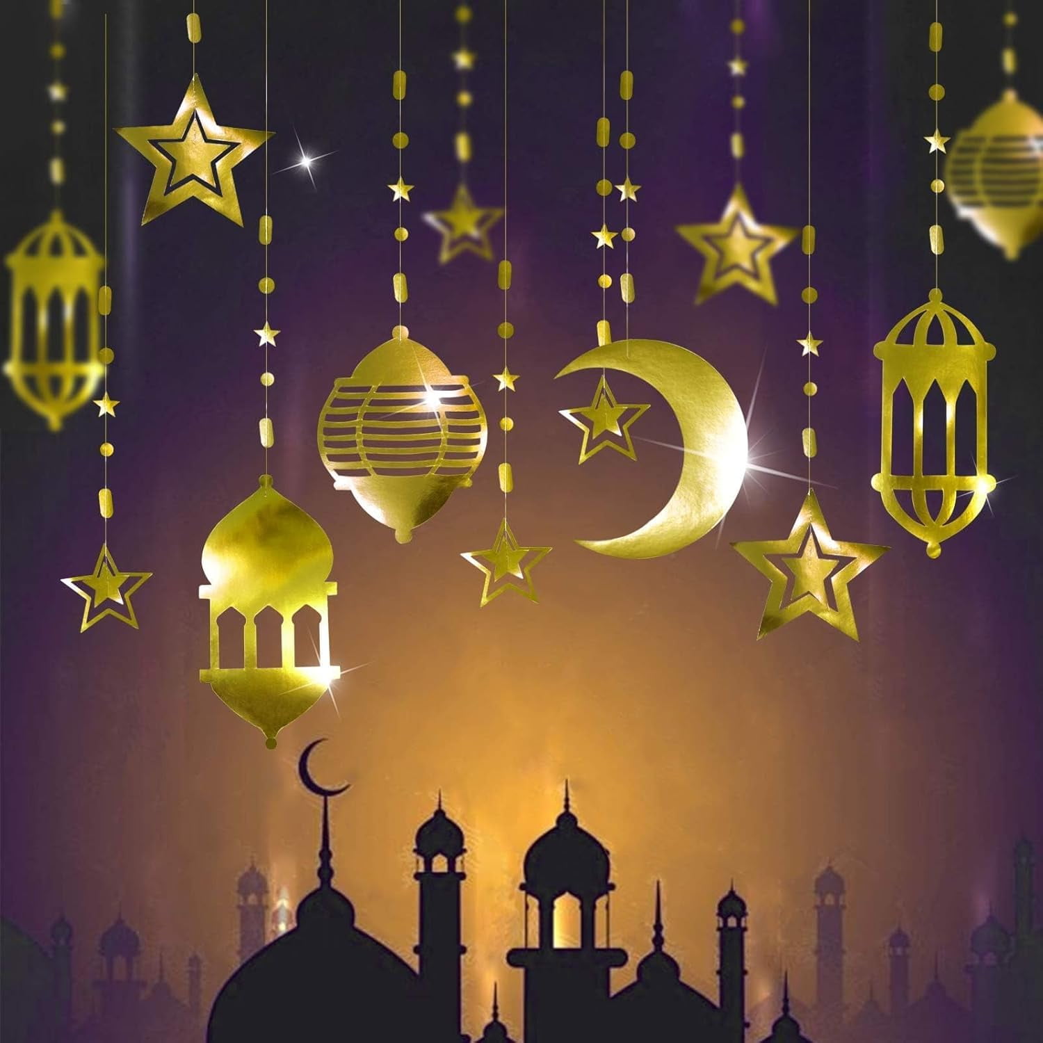 Cheerland Gold Star Crescent Moon Lantern Garland for Islamic Ramadan ...