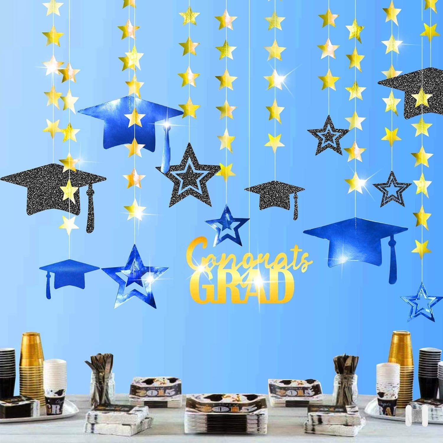 Cheerland Graduation Cap Party Decoration Kit, Royal Blue, 12 Strings ...