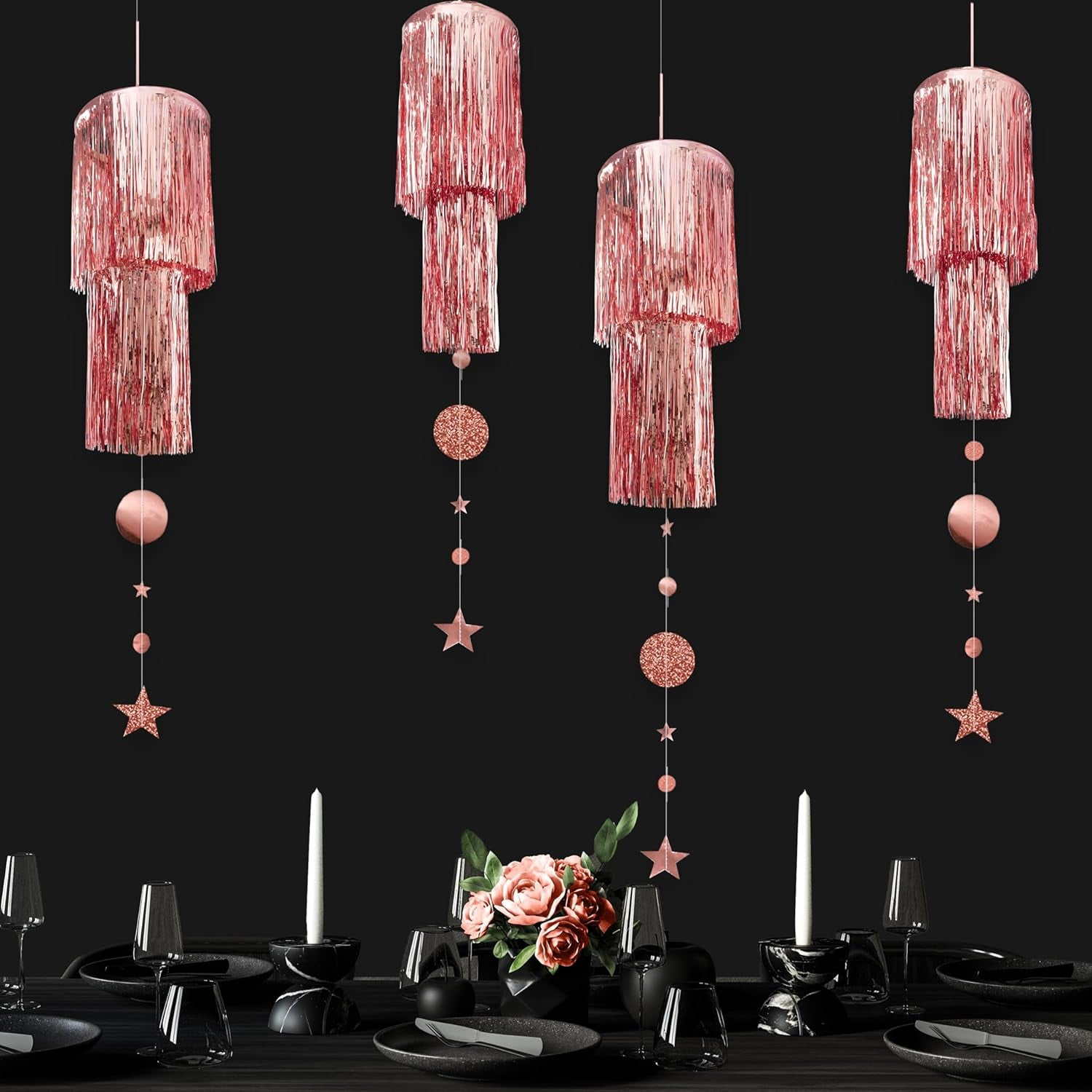 Cheerland Hanging Chandelier, 2 Tier Tinsel Fringed Ceiling Ornament ...