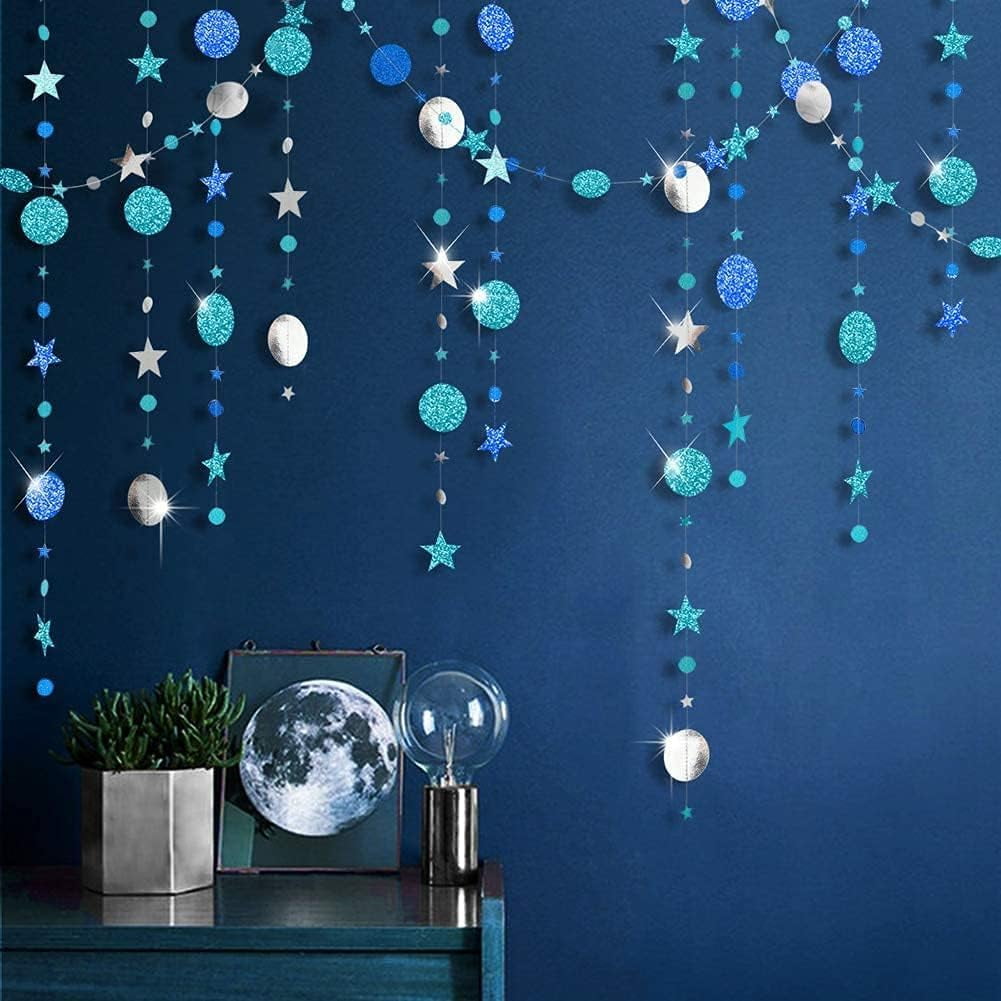 Cheerland Ice Blue Silver Circle Dot Garland, Paper, 1 Pack, 39 ft x 3. ...
