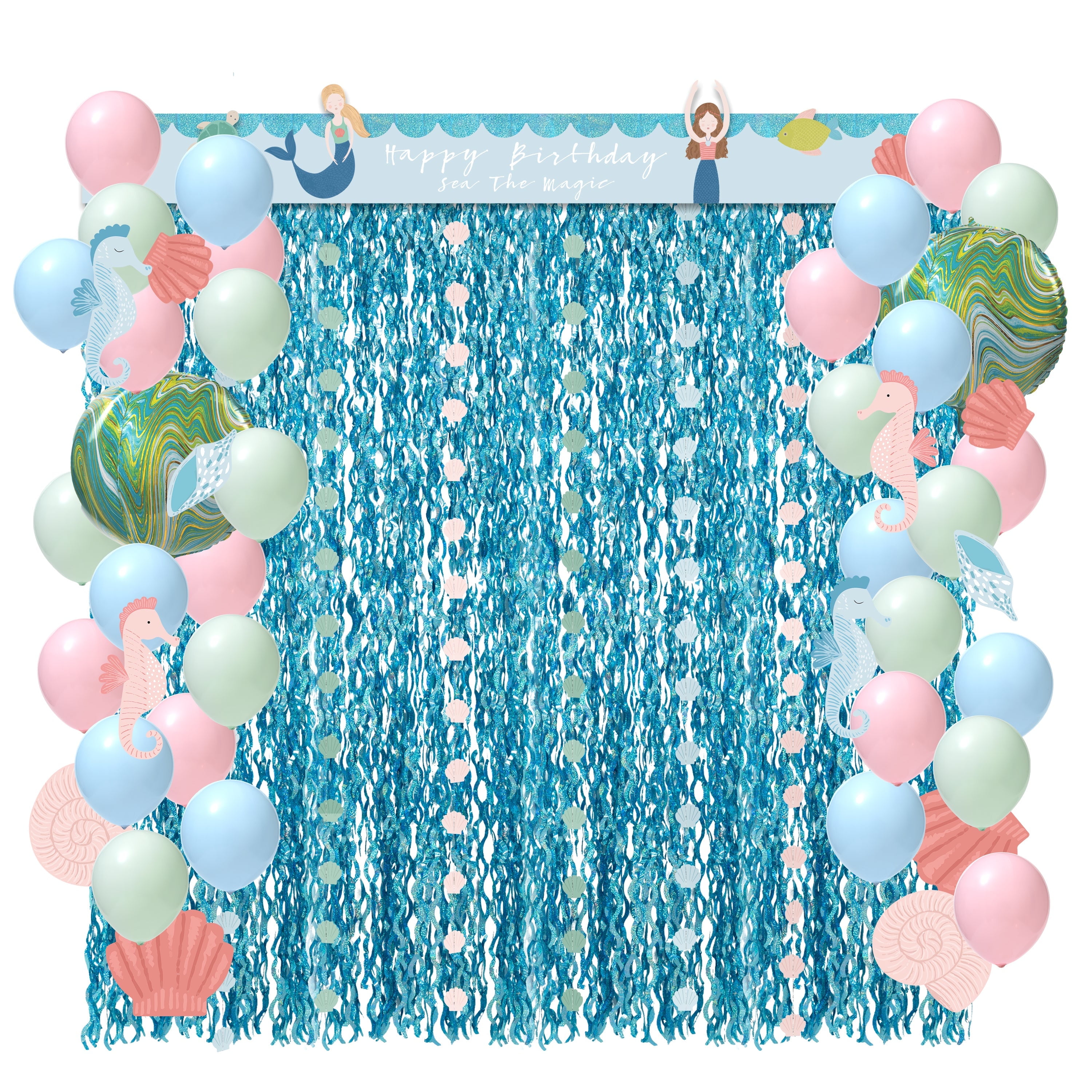Cheerland Mermaid Balloon Kit with Banner Garlands and Foil Curtain for ...