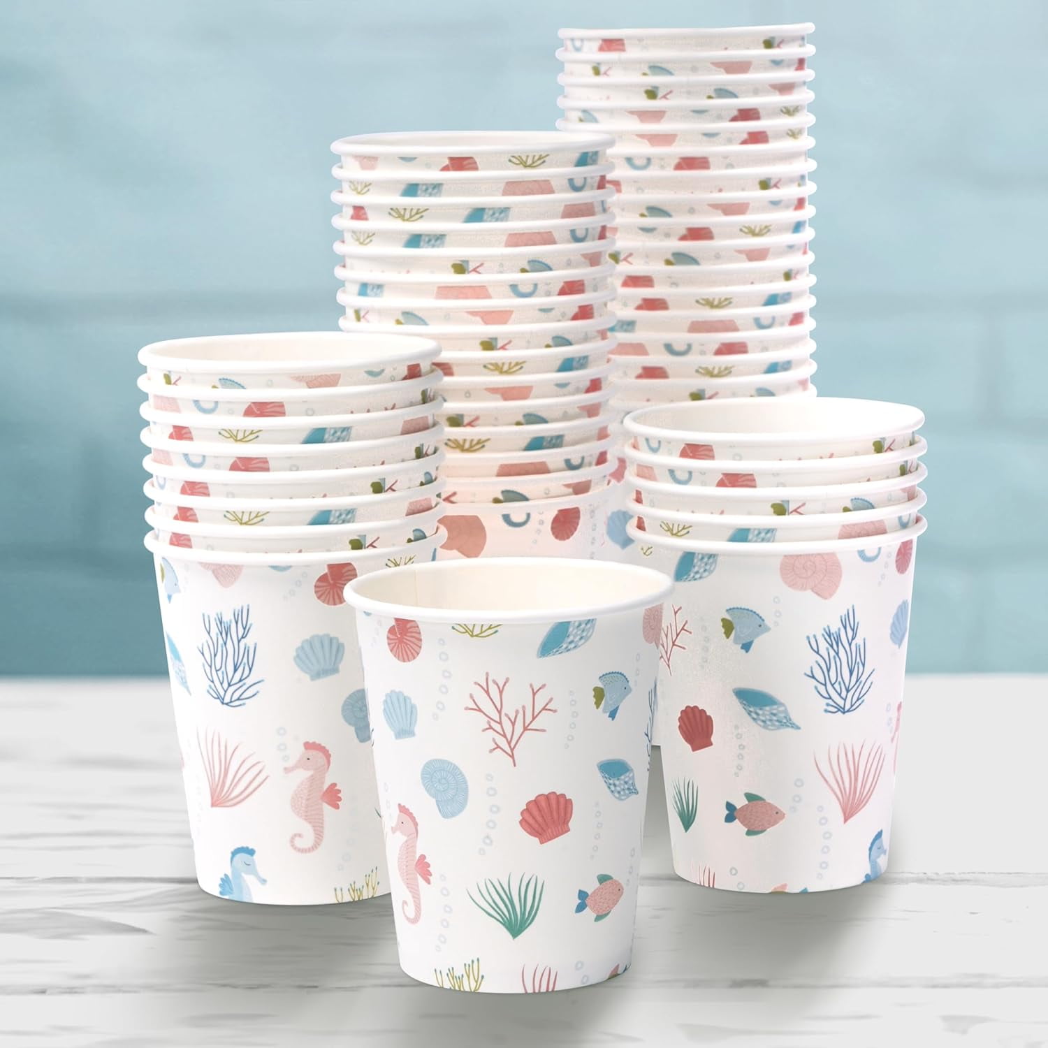 Cheerland Mermaid Theme 50-Count Disposable Paper Cups, 9 Fl Oz, Under ...