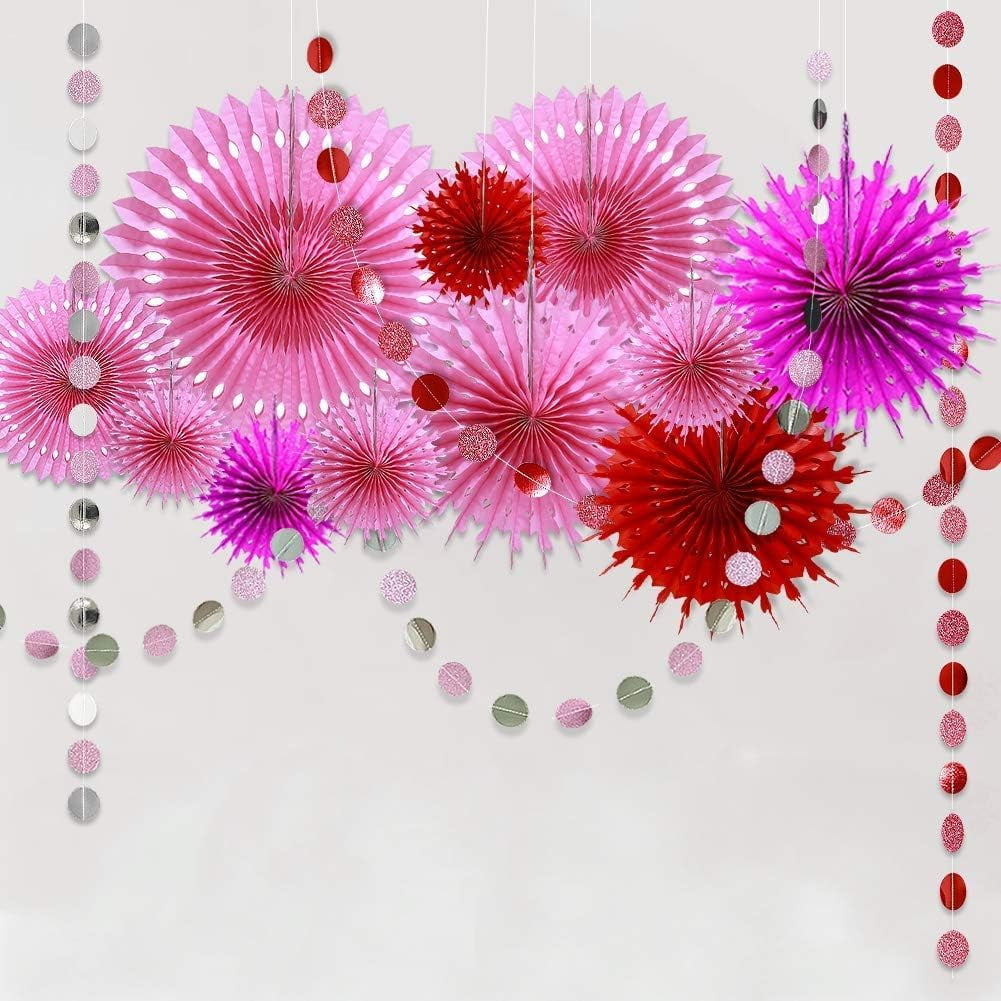 Cheerland Pink Party Hanging Pom Pom Paper Fan Glittering Circle Dot ...